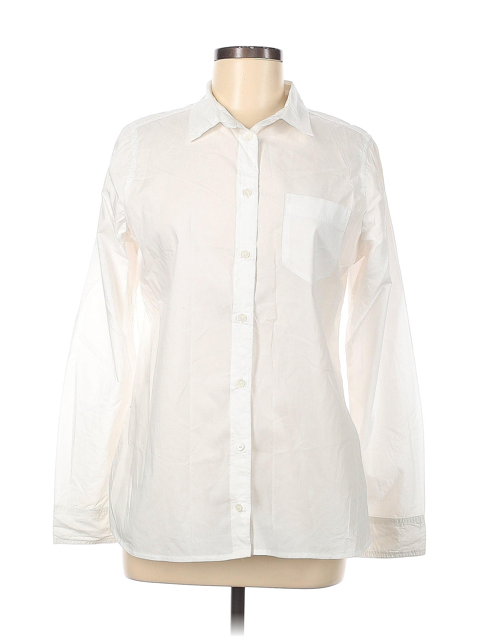 J Crew 100 Cotton Color Block White Ivory Long Sleeve Button Down