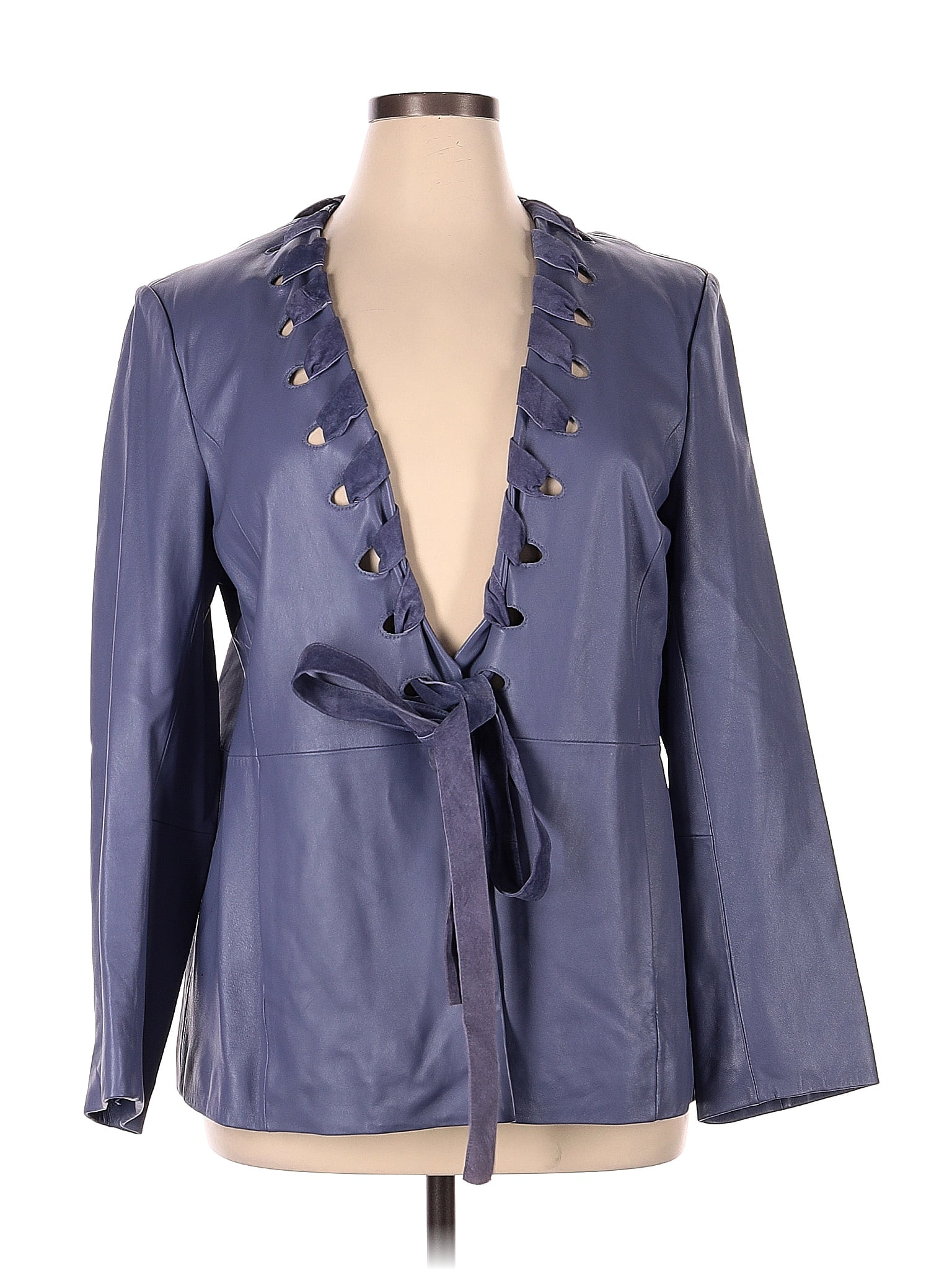 Pamela McCoy 100% Leather Solid Blue Leather Jacket Size 1X (Plus) - 60 ...