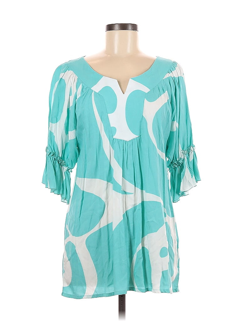 Escapada 100 Rayon Multi Color Teal 3 4 Sleeve Blouse Size M 72 Off