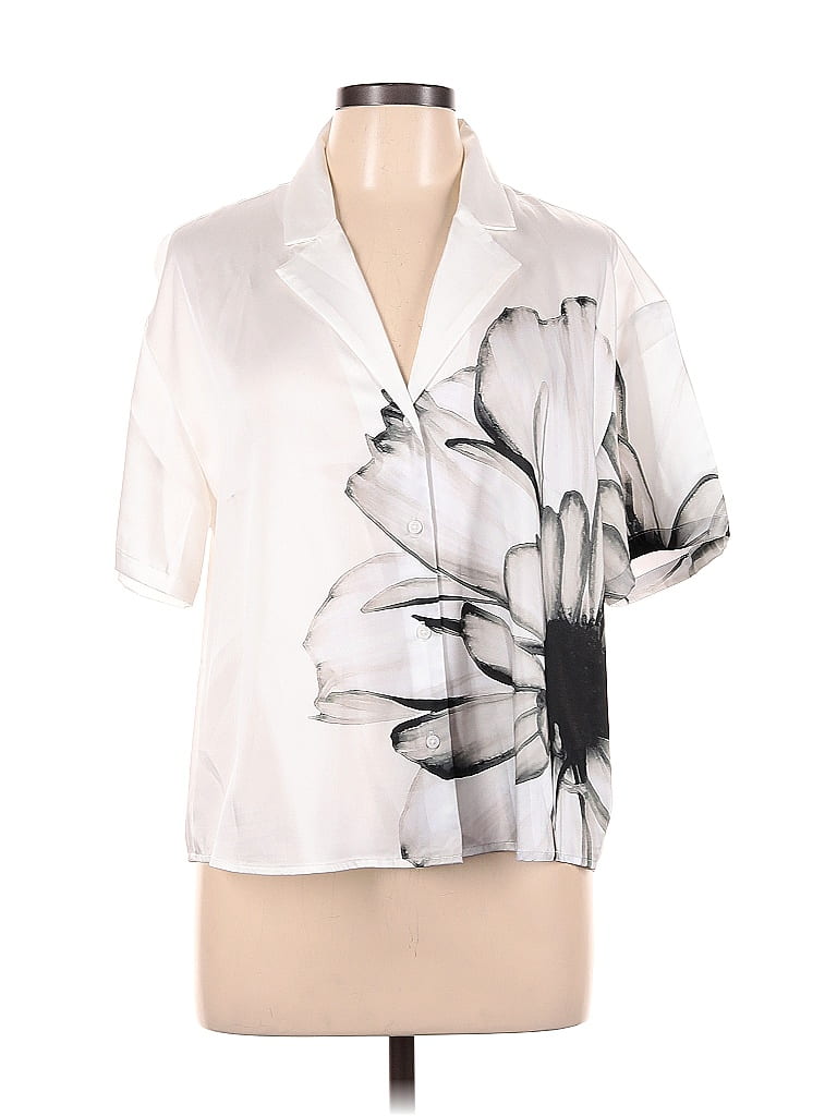 Express 100 Polyester Floral White Ivory Short Sleeve Blouse Size M