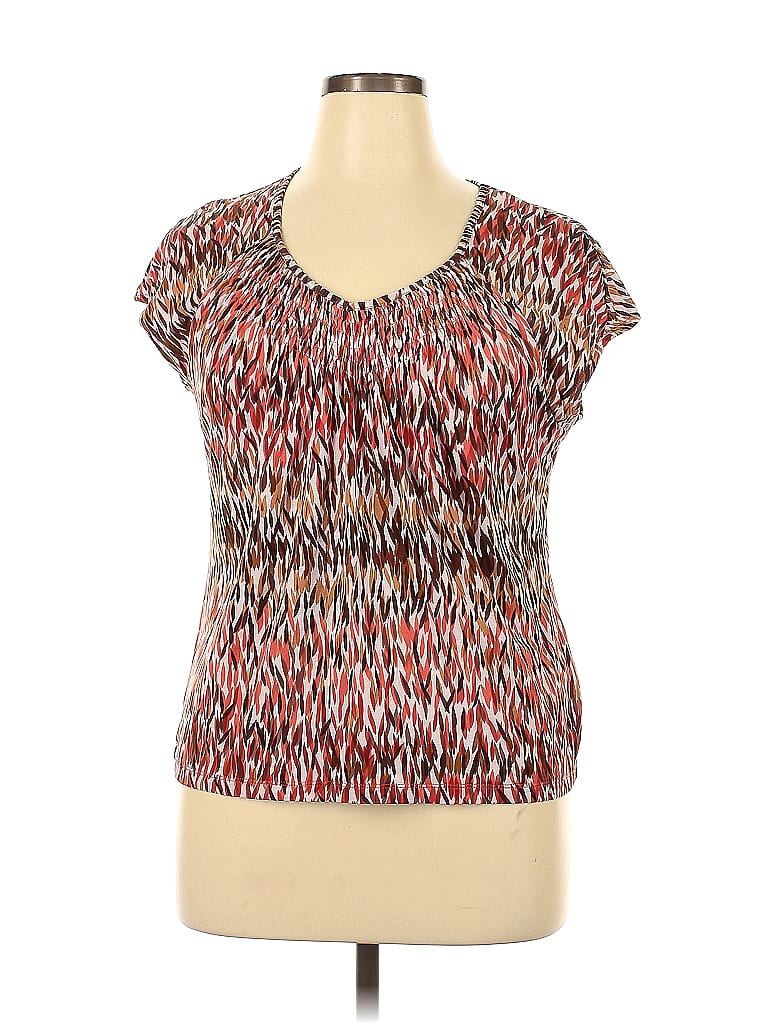 JM Collection 100% Nylon Brown Short Sleeve Top Size XL (Petite) - 60% ...