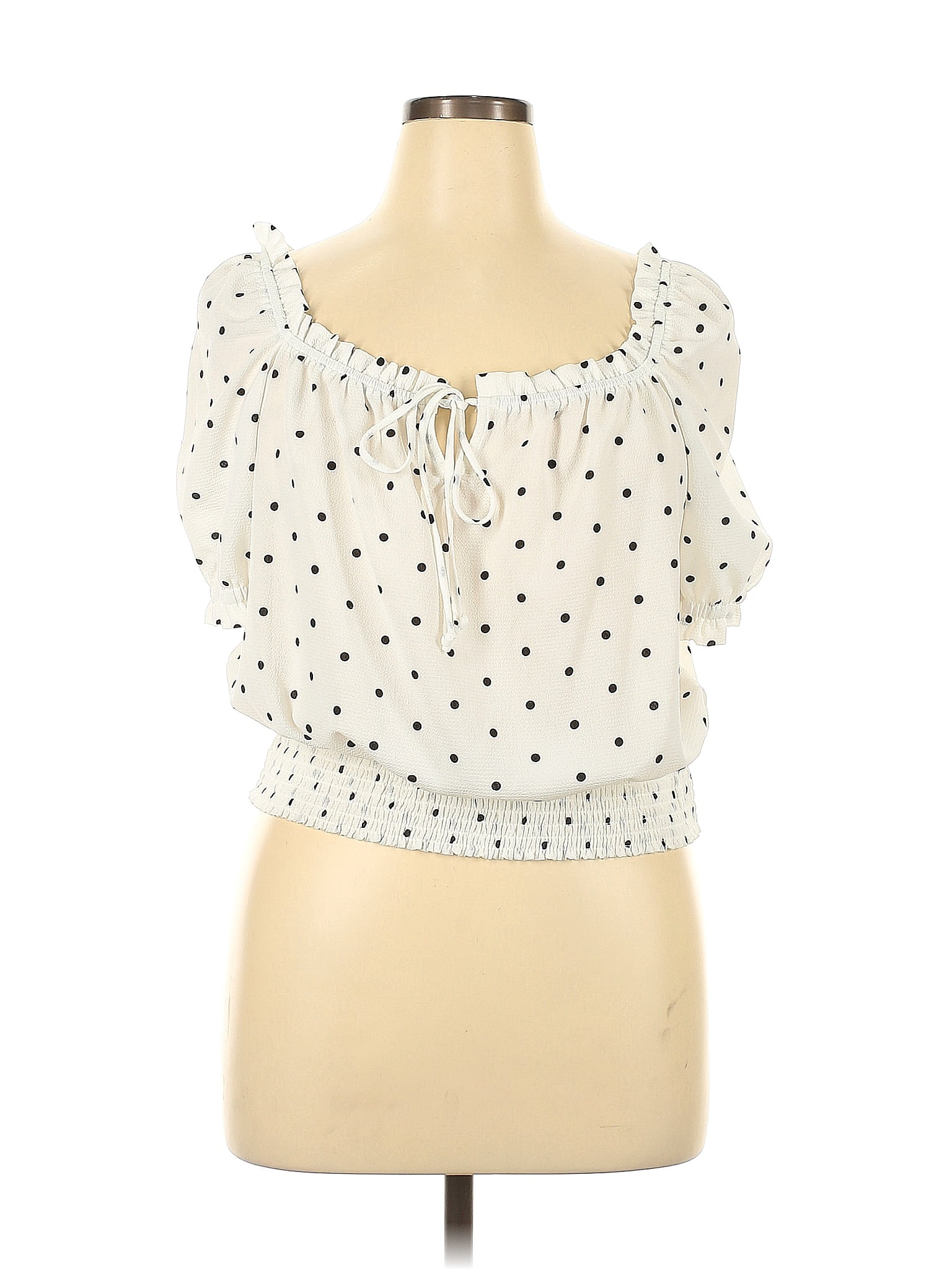 June And Hudson Polka Dots White Ivory Short Sleeve Blouse Size Xl 64