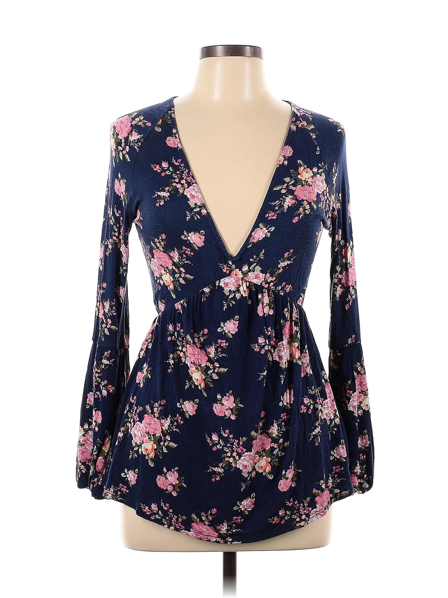 Altard State Floral Navy Blue Long Sleeve Top Size L 75 Off Thredup
