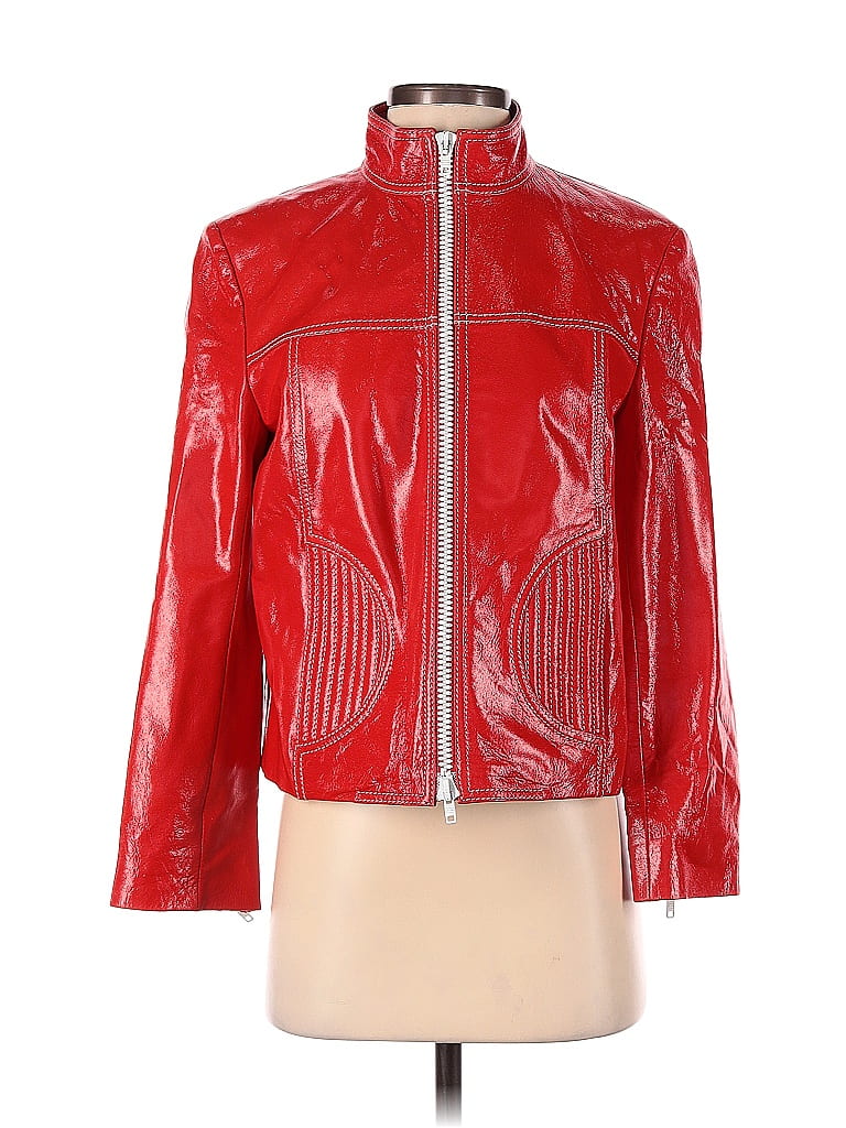 Céline 100% Lamb Solid Red Contrast Stitch Red Leather Jacket Size 40 ...