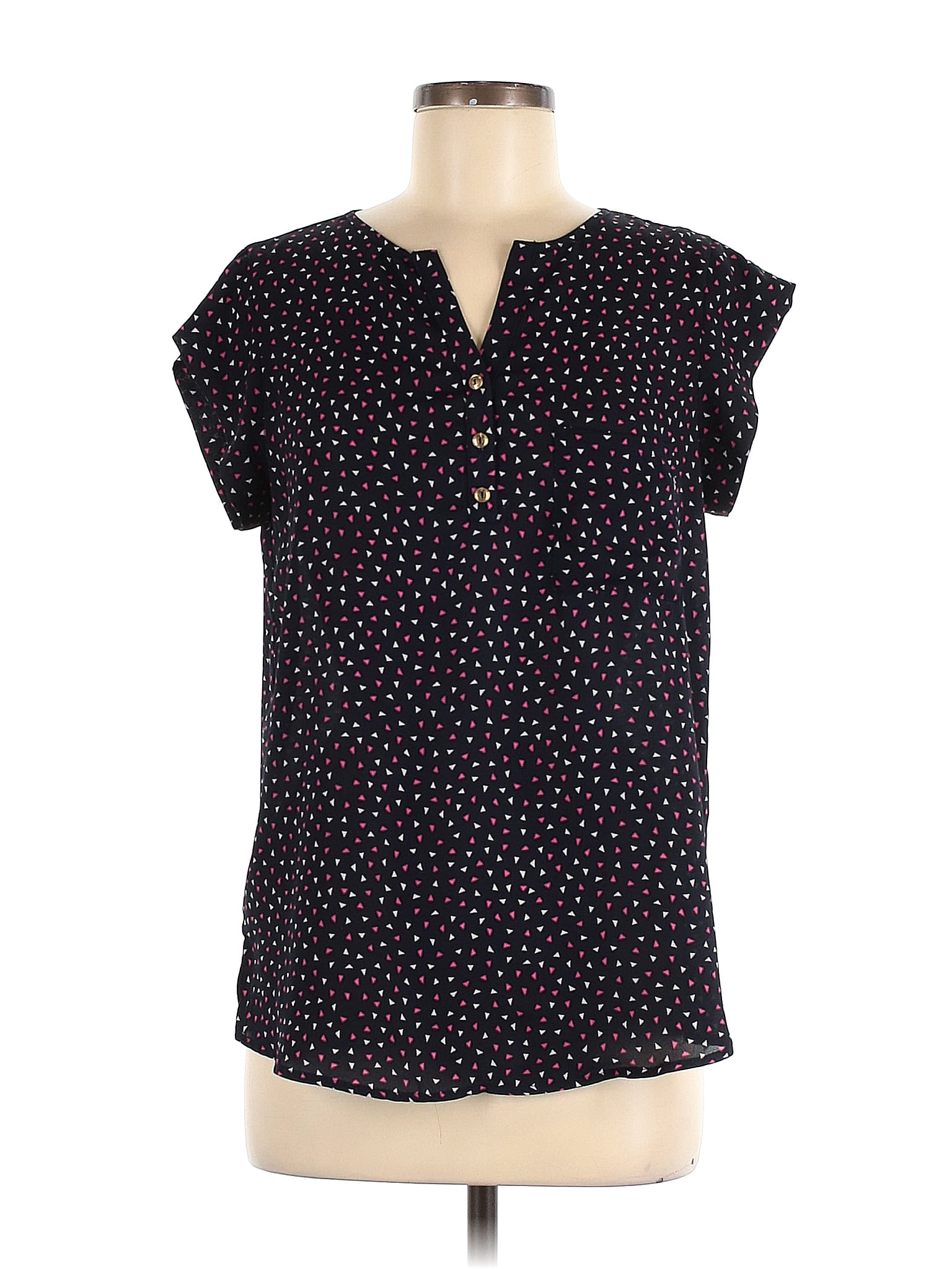 Sweet Rain 100 Polyester Polka Dots Black Short Sleeve Blouse Size M