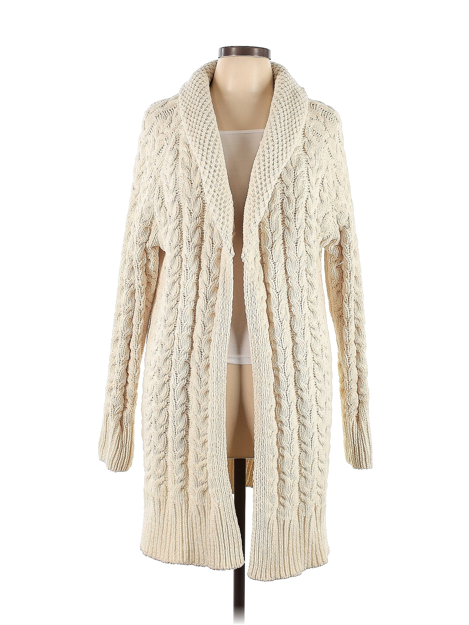 Pol 100% Polyester Ivory Cardigan Size L - 62% off | ThredUp