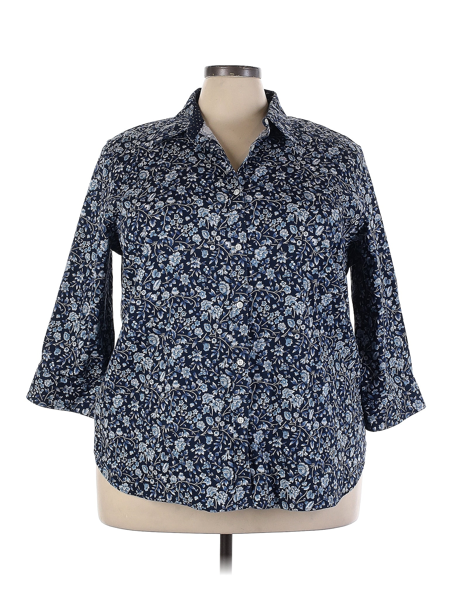 Chaps 100 Cotton Floral Multi Color Blue Long Sleeve Button Down Shirt