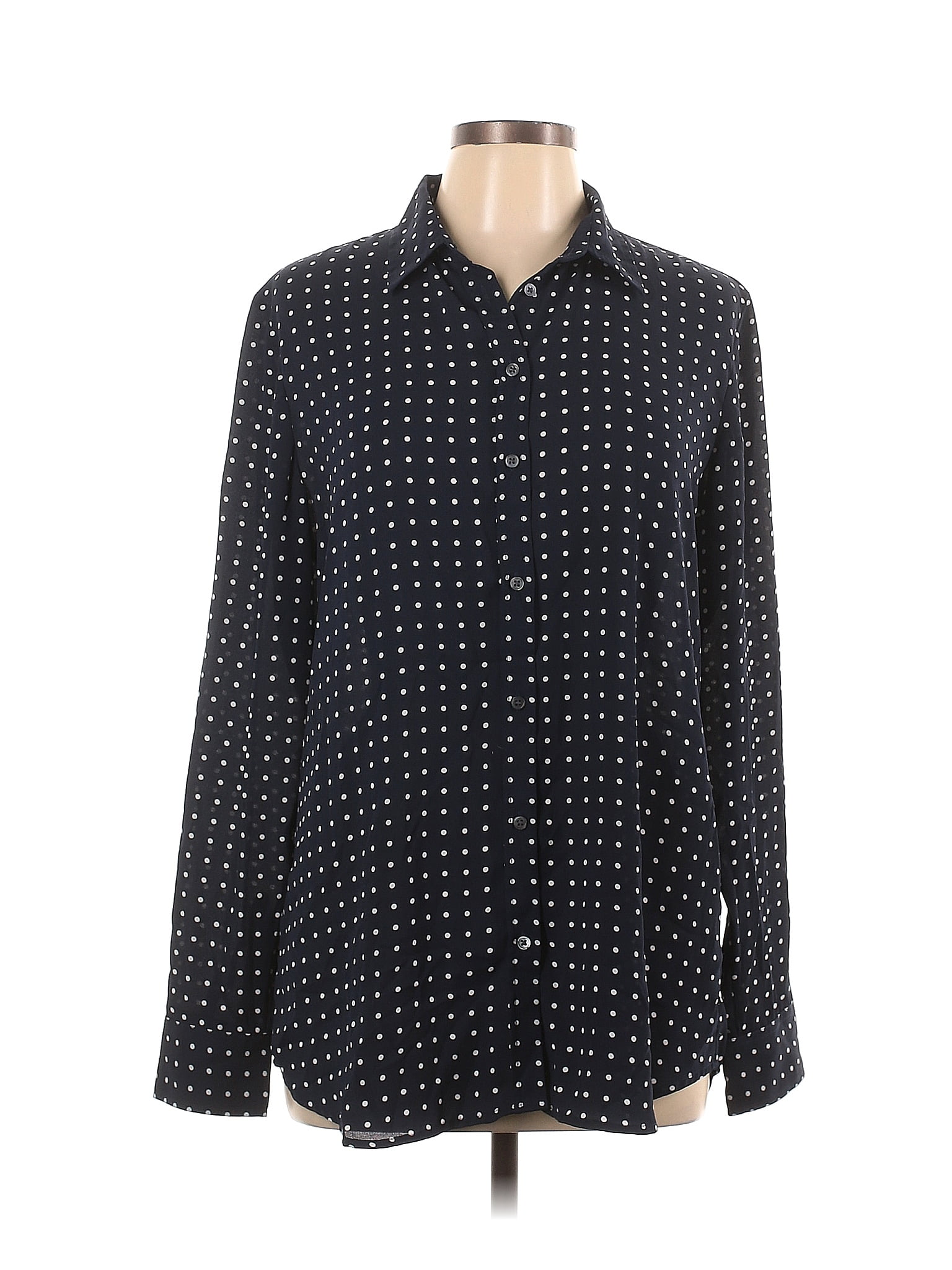 Banana Republic 100 Polyester Polka Dots Navy Black Long Sleeve Blouse