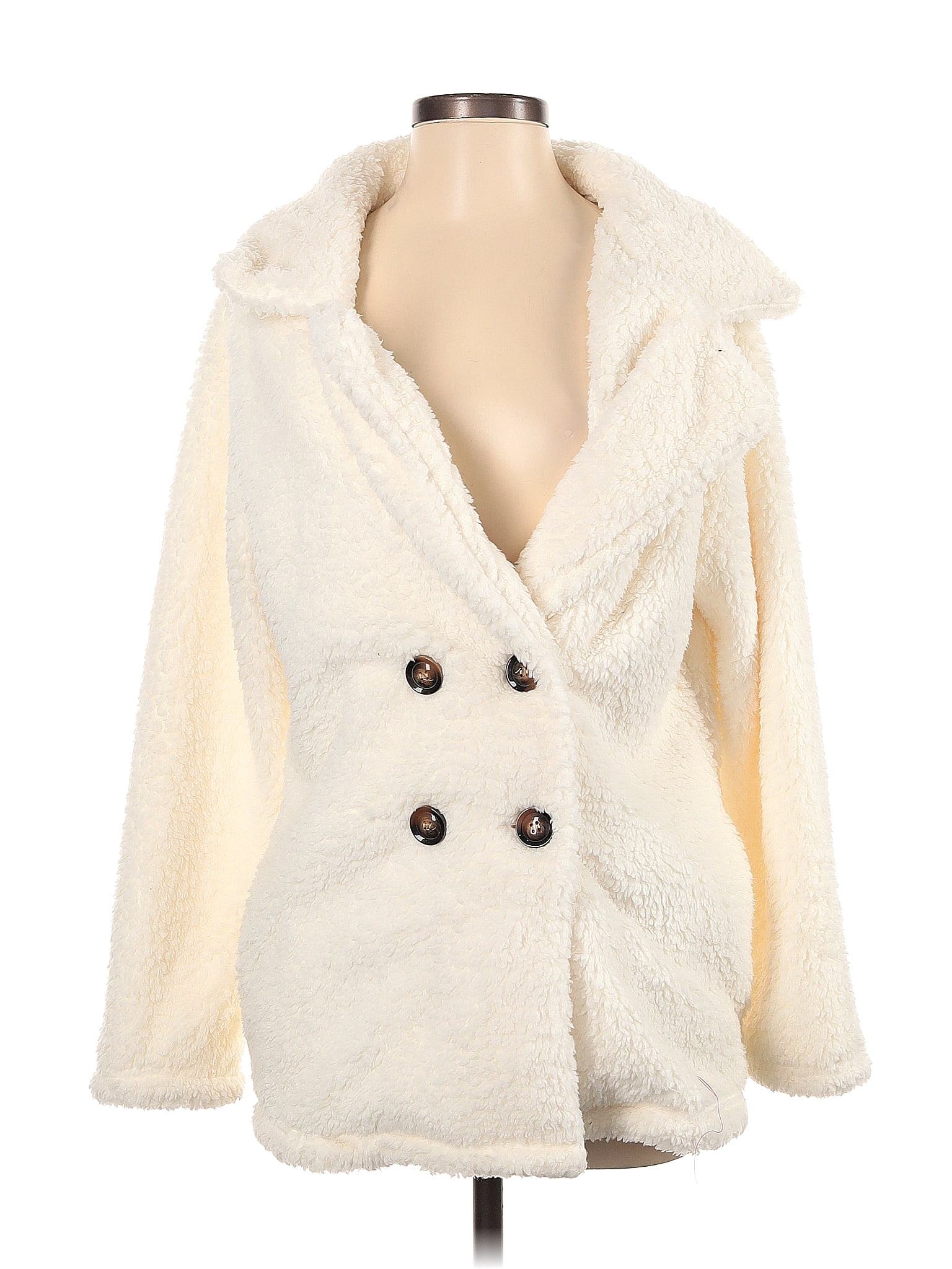 Prettygarden 100 Polyester Solid Ivory Faux Fur Jacket Size S 64