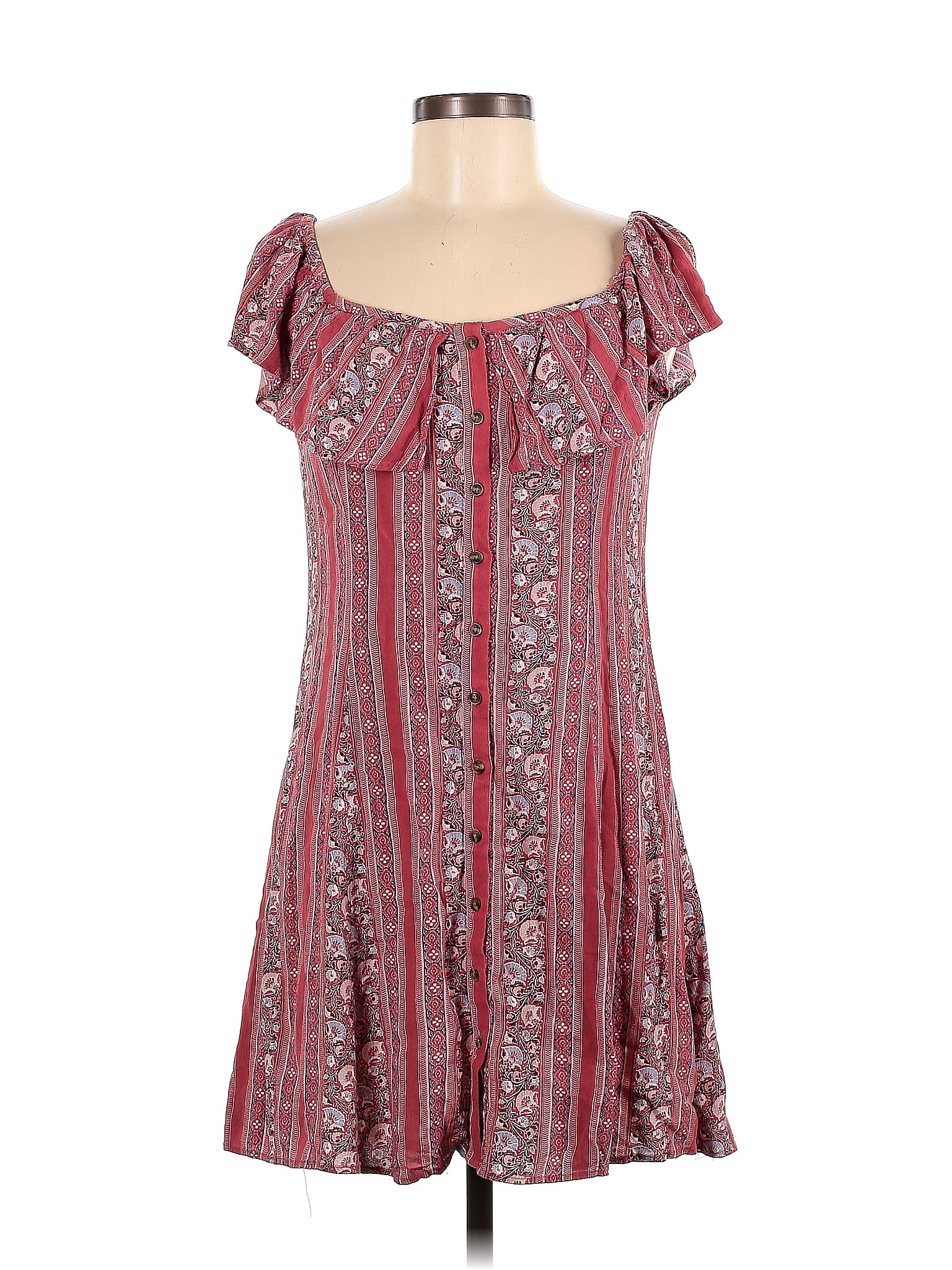 American Eagle Outfitters 100 Viscose Multi Color Burgundy Casual