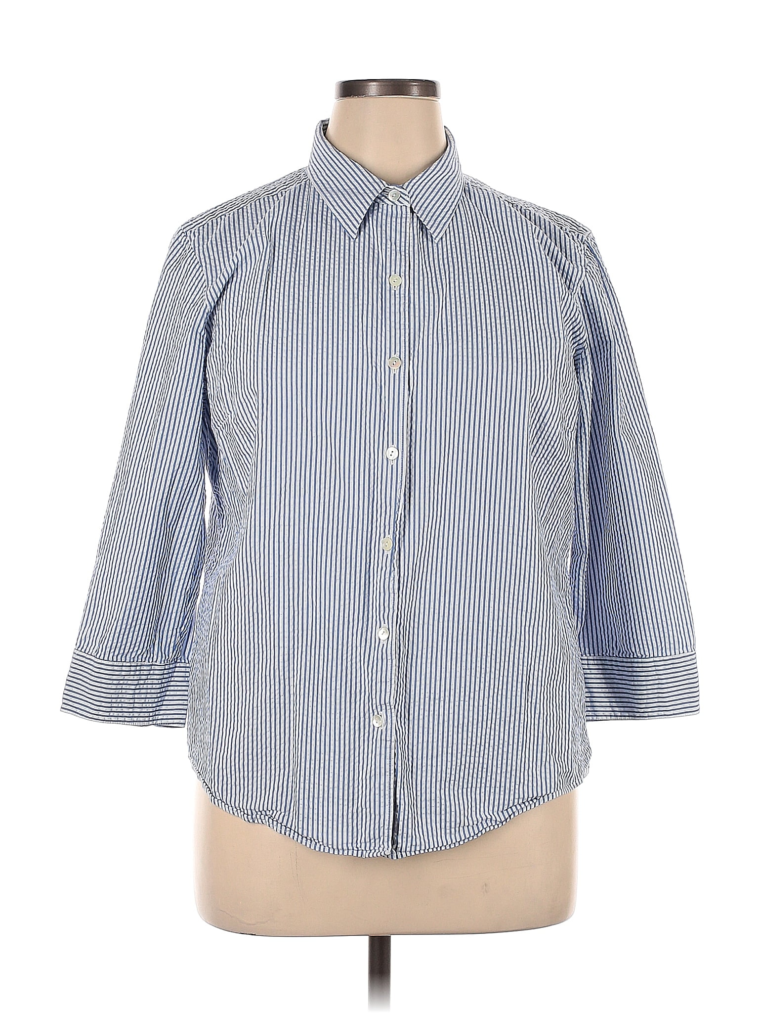 L.L.Bean 100% Cotton Blue 3/4 Sleeve Button-Down Shirt Size XL - 60% off | ThredUp