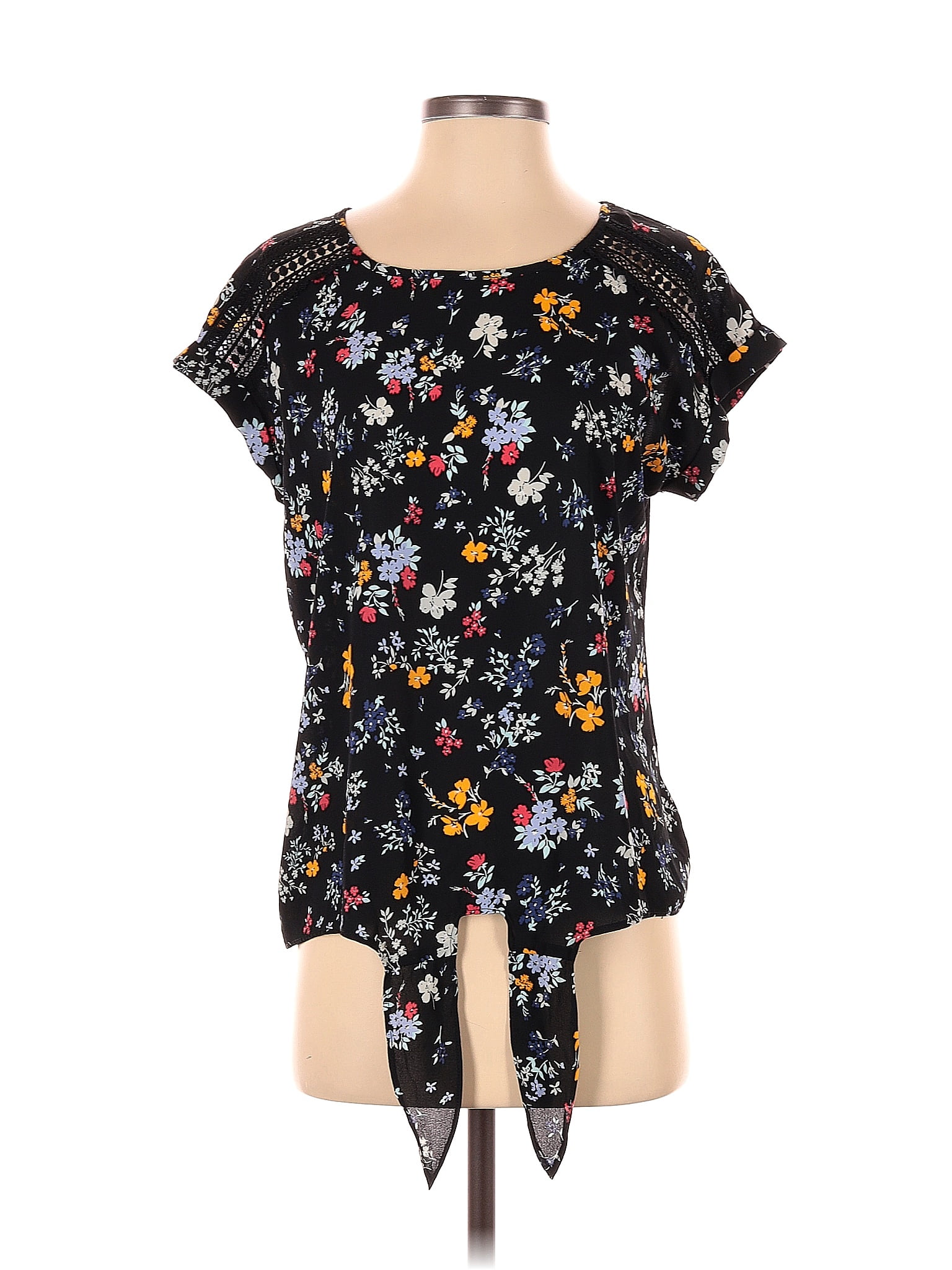 Fortune Ivy 100 Polyester Floral Black Short Sleeve Blouse Size S