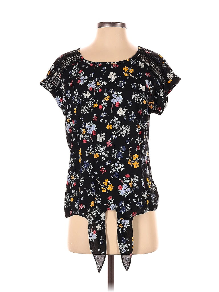 Fortune Ivy 100 Polyester Floral Black Short Sleeve Blouse Size S