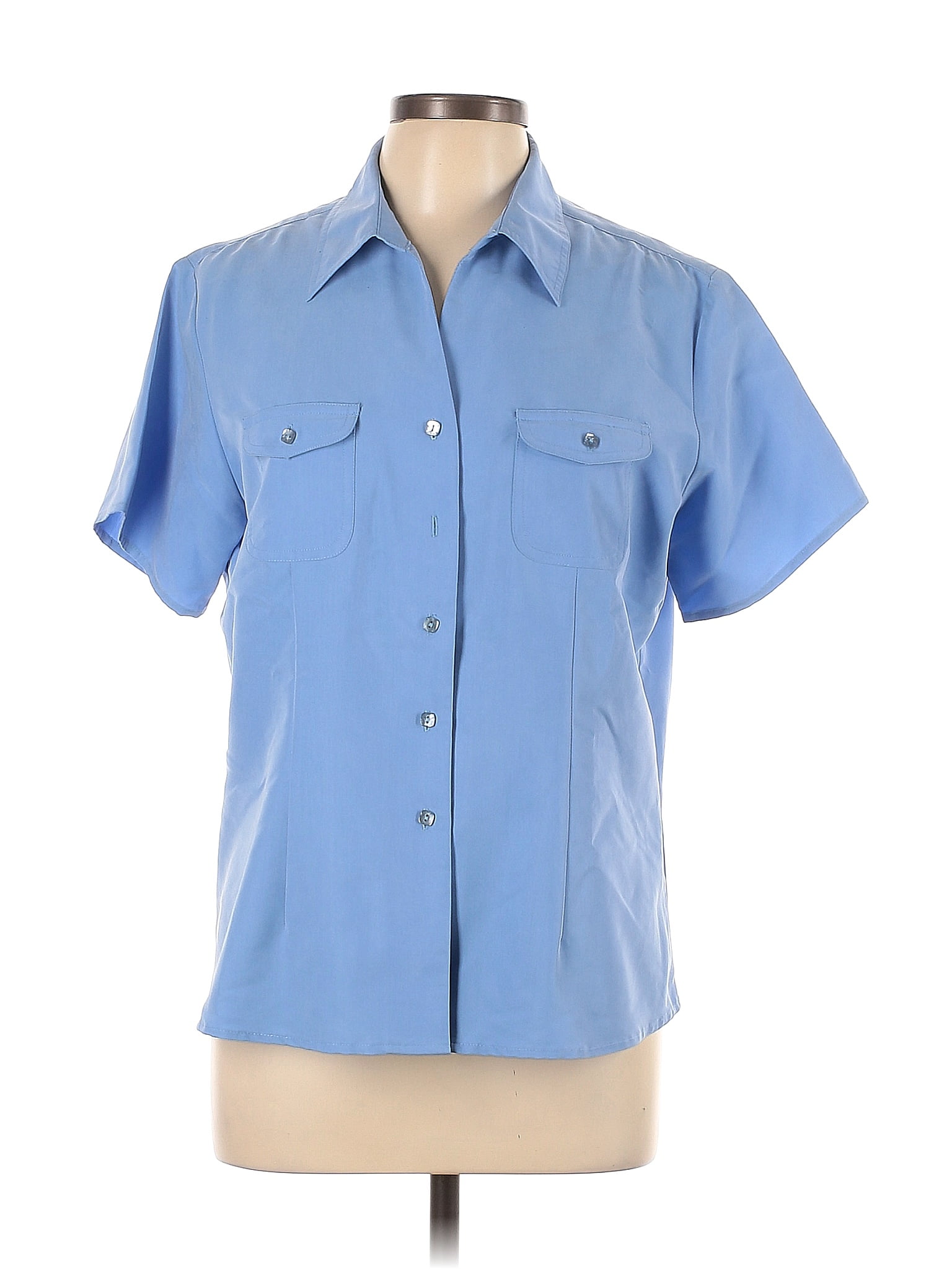 Fashion Bug Solid Blue Short Sleeve Blouse Size L 34 Off Thredup