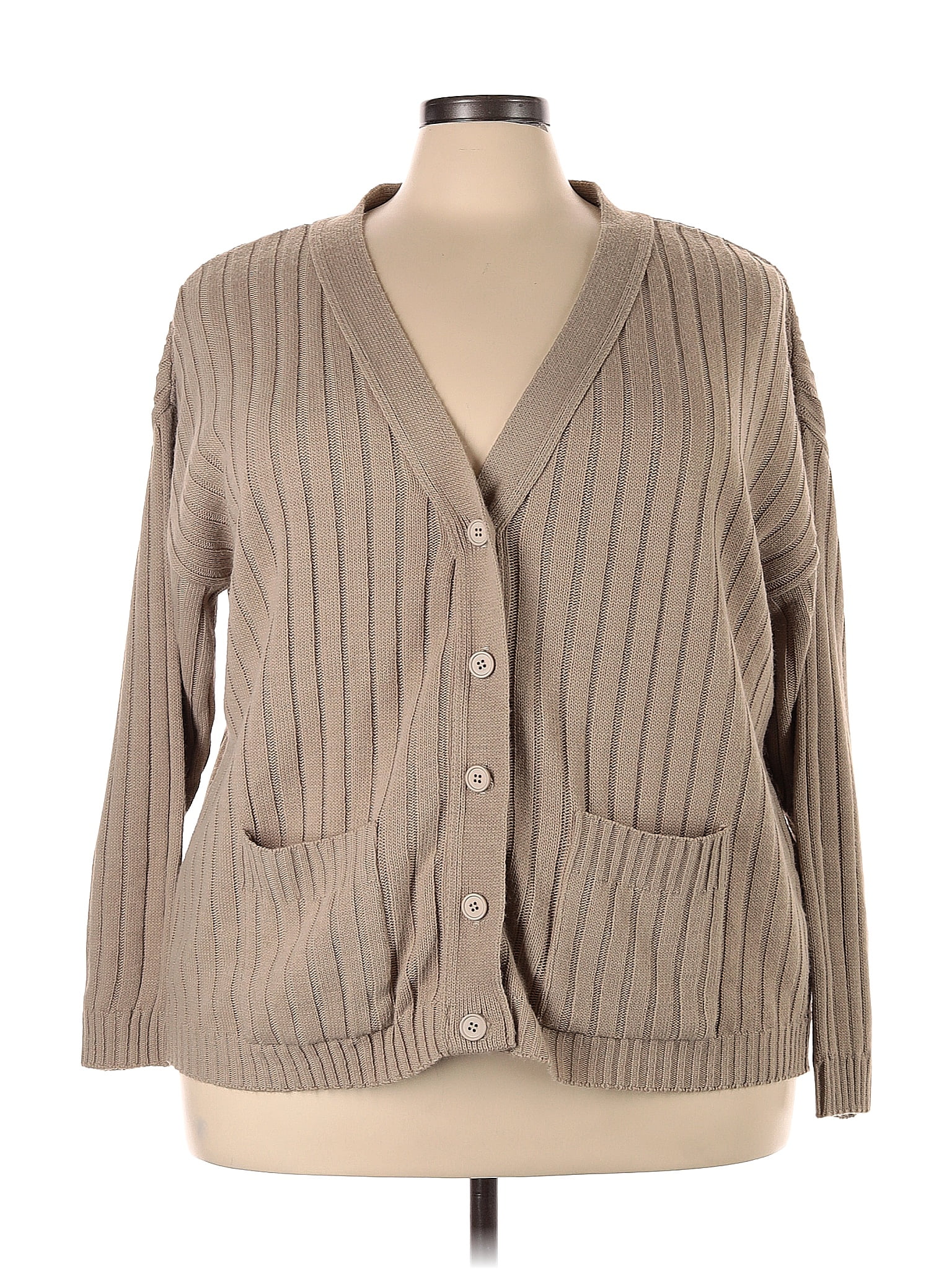 Carly Blake 100% Acrylic Color Block Solid Tan Cardigan Size 4X (Plus ...