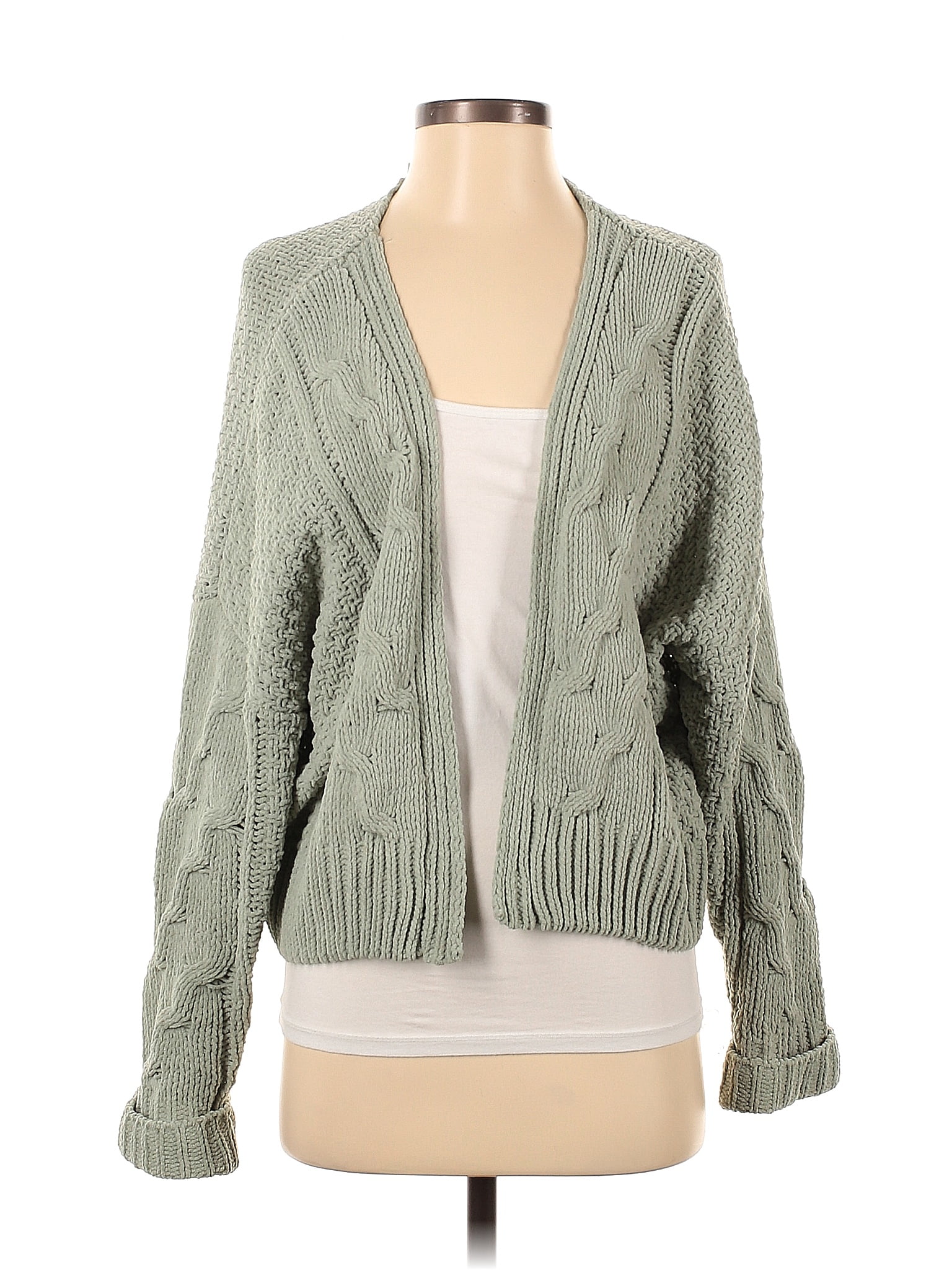 Moon & Madison 100% Polyester Color Block Solid Green Cardigan Size S ...