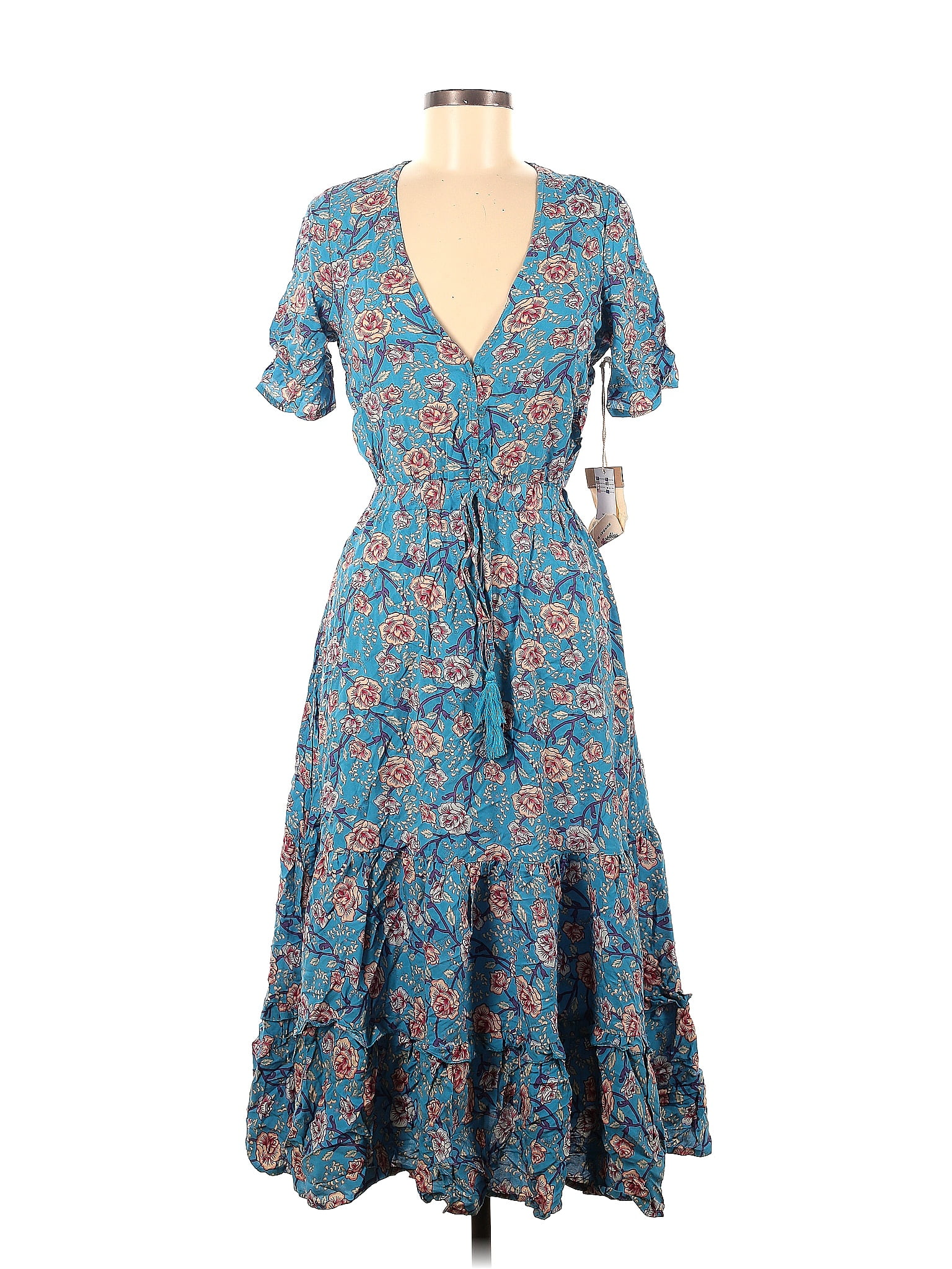 Sunday Mi Amor 100% Rayon Floral Multi Color Blue Casual Dress Size XS ...