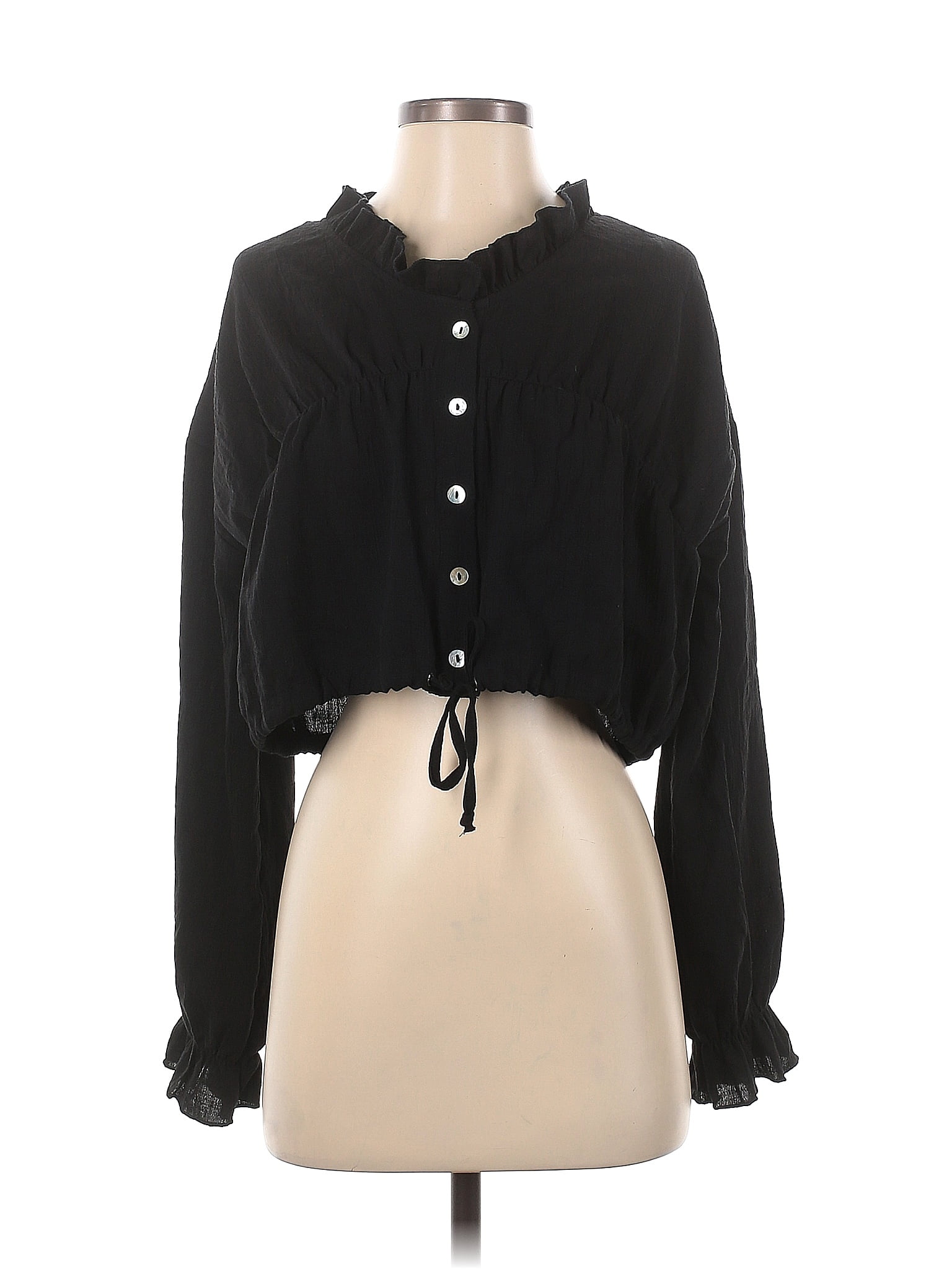 Papermoon Solid Black Long Sleeve Blouse Size S 72 Off Thredup