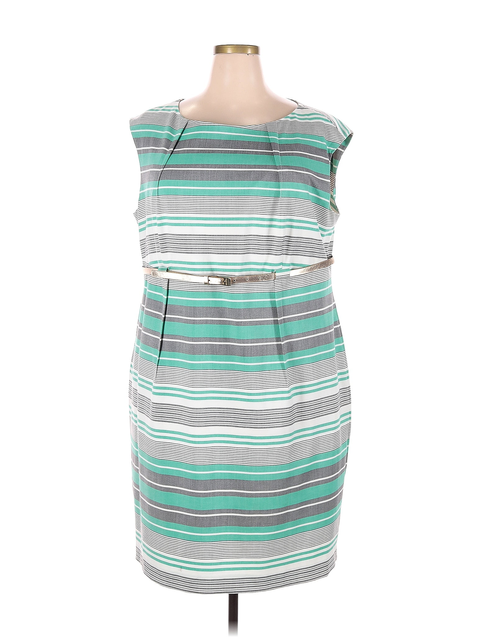 Calvin Klein Stripes Multi Color Teal Casual Dress Size 20 Plus 63