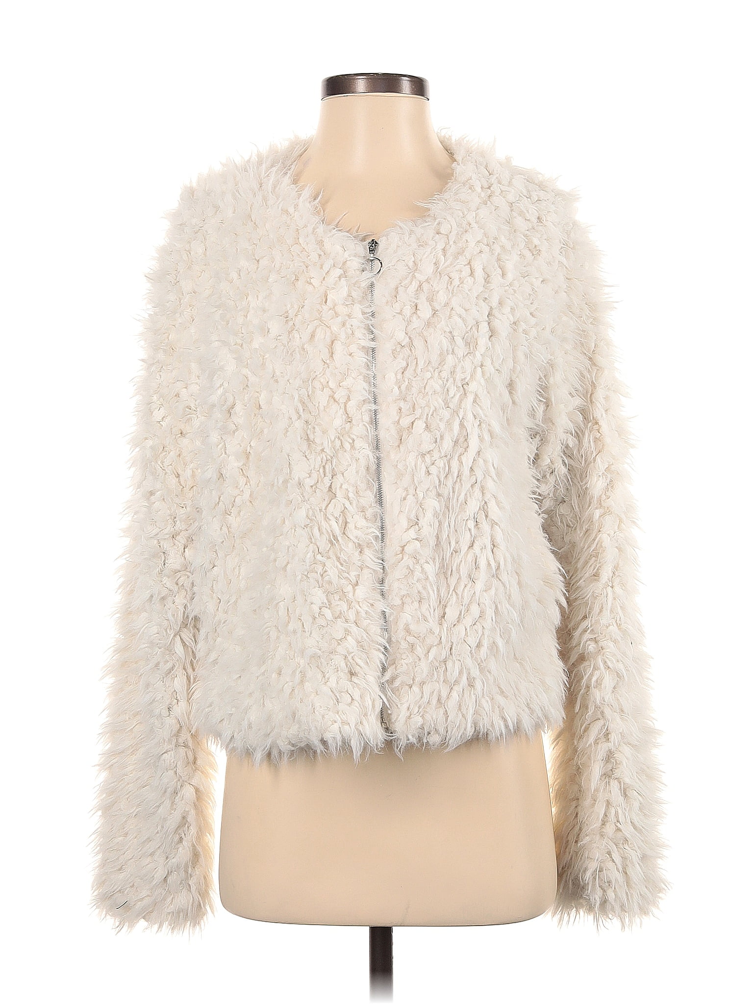 Candies 100 Polyester Solid White Ivory Faux Fur Jacket Size Sm Med
