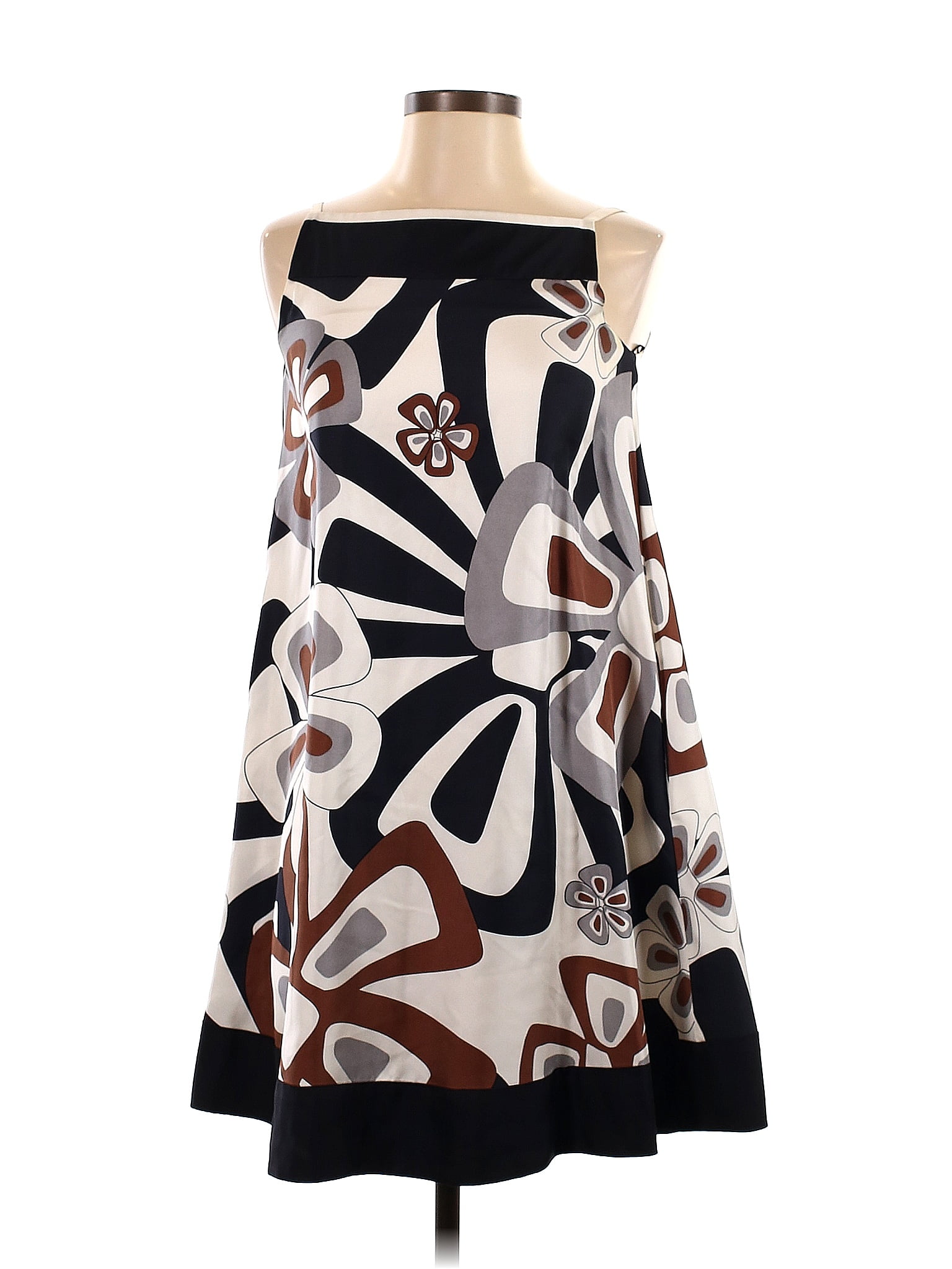 Maggy London 100 Silk Color Block Multi Color Brown Casual Dress Size