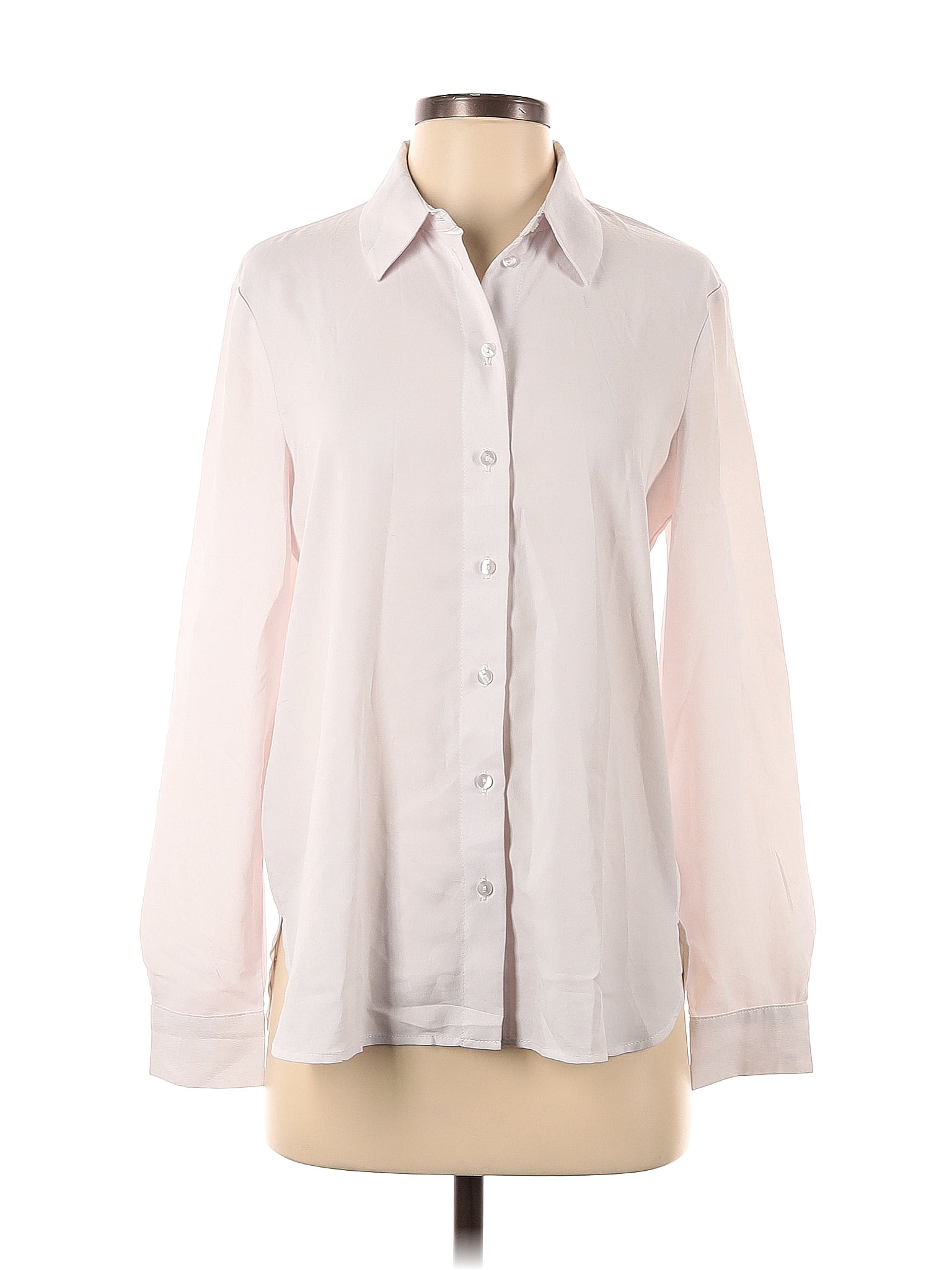 MNG 100% Polyester Solid Pink Ivory Long Sleeve Blouse Size 4 - 60% off | ThredUp