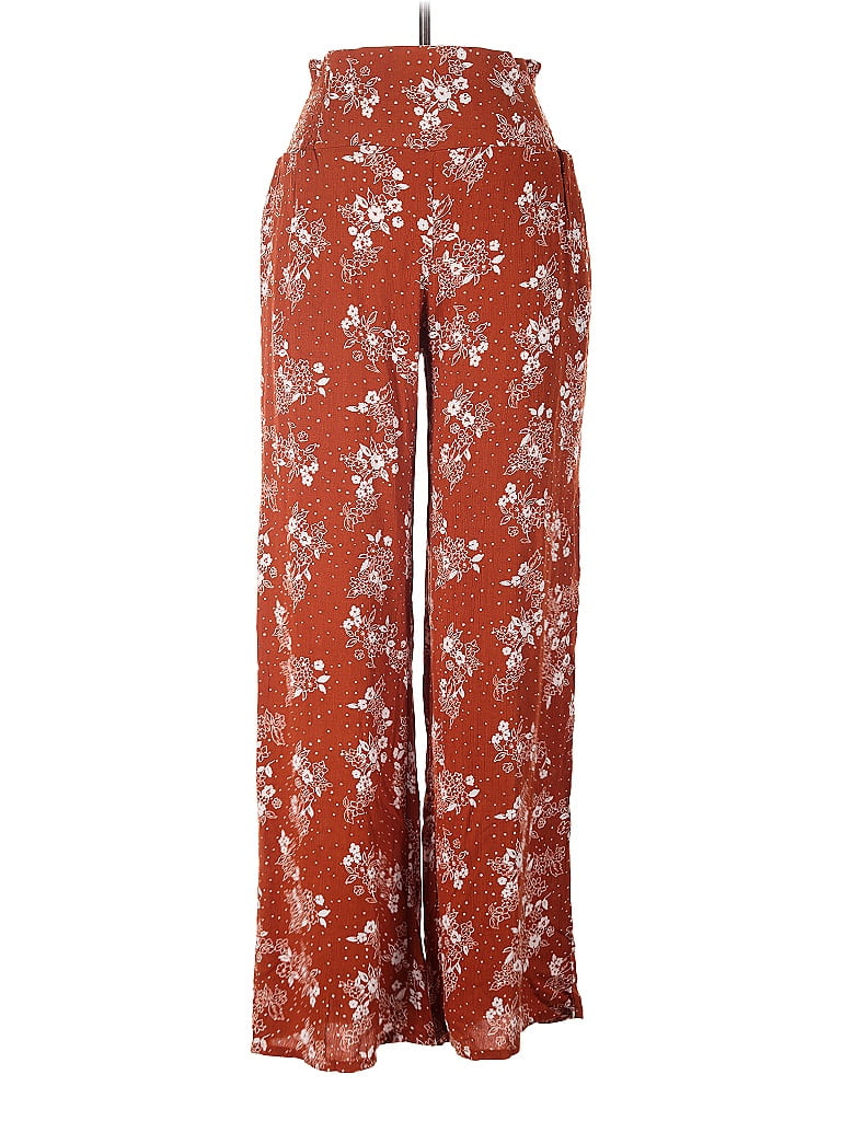 Three Dots 100 Rayon Floral Burnt Orange Orange Casual Pants Size M