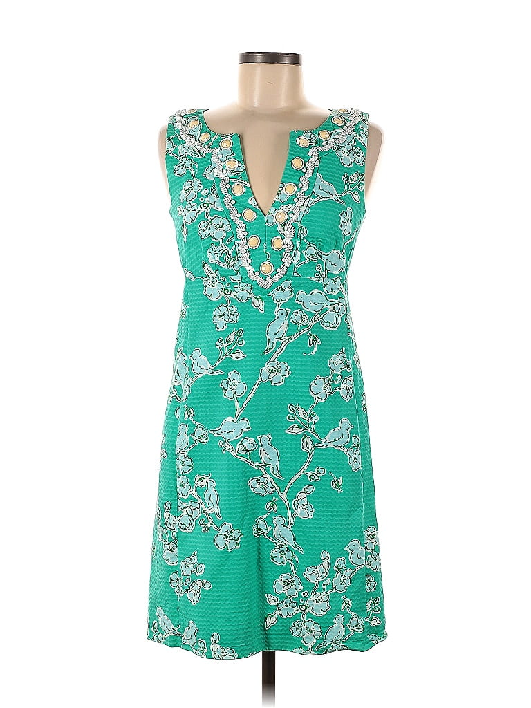 Lilly Pulitzer 100 Cotton Floral Green Casual Dress Size 6 70 Off