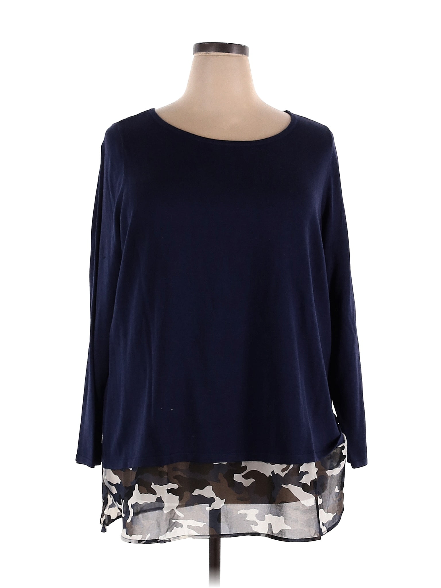 Belle By Kim Gravel Solid Navy Blue Long Sleeve Top Size 2X (Plus) - 64 ...
