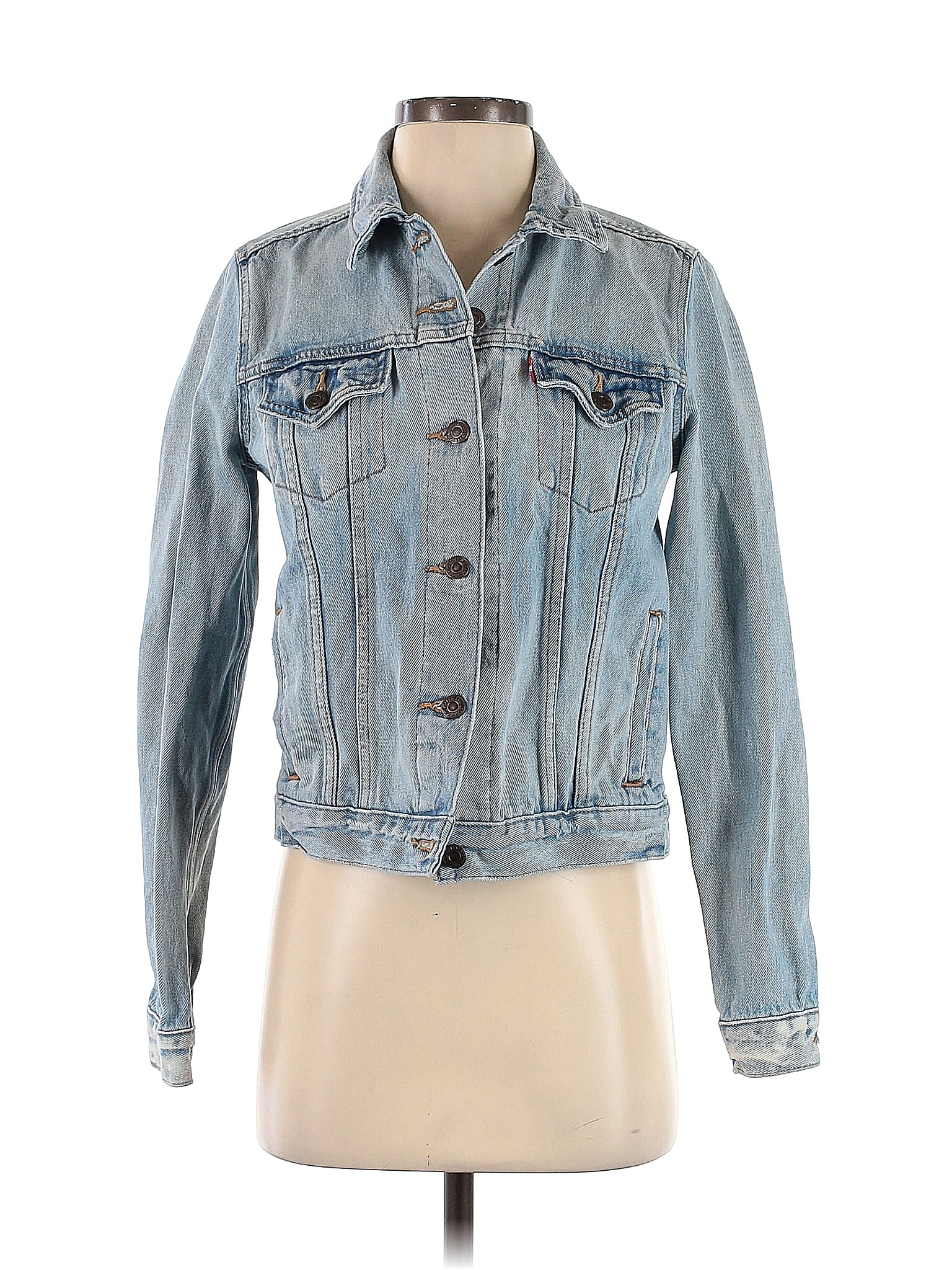 Levis 100 Cotton Solid Blue Denim Jacket Size S 64 Off Thredup