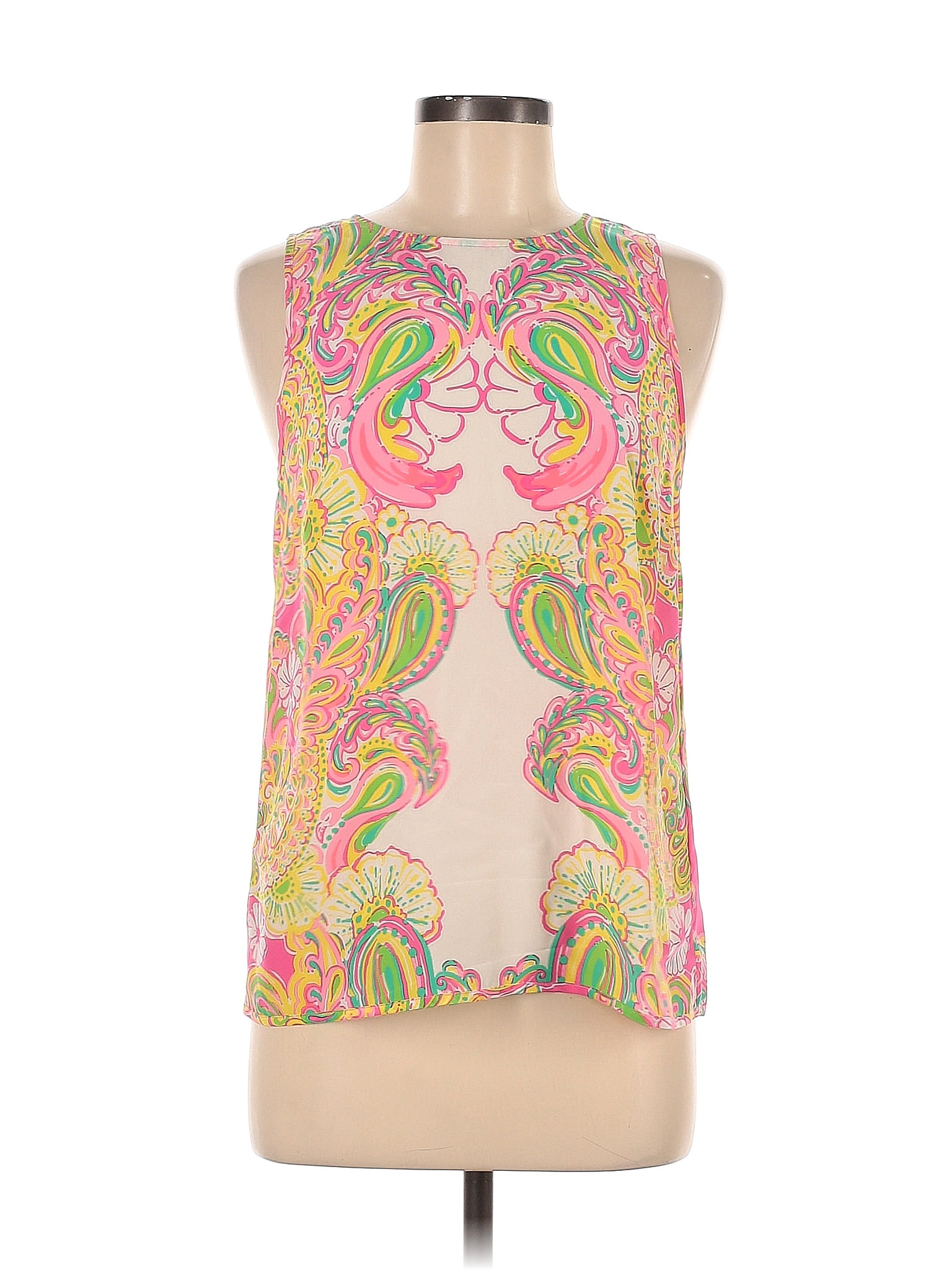 Lilly Pulitzer 100 Silk Paisley Pink Sleeveless Blouse Size M 62