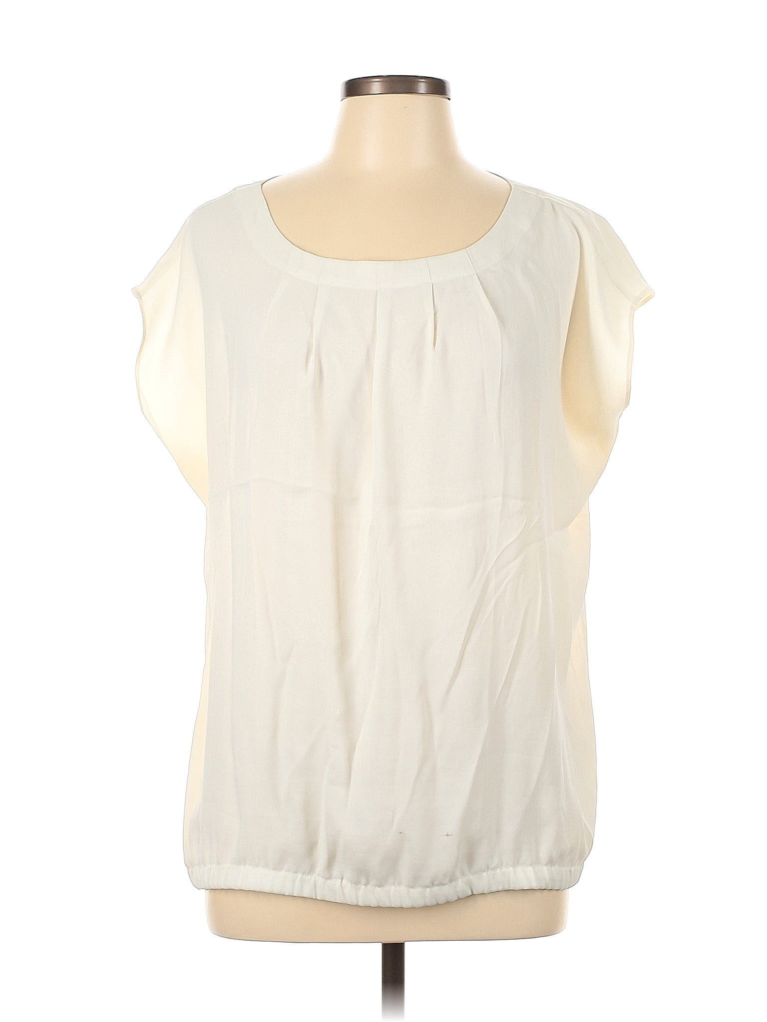Ann Taylor Loft 100 Polyester Solid Ivory Short Sleeve Blouse Size L