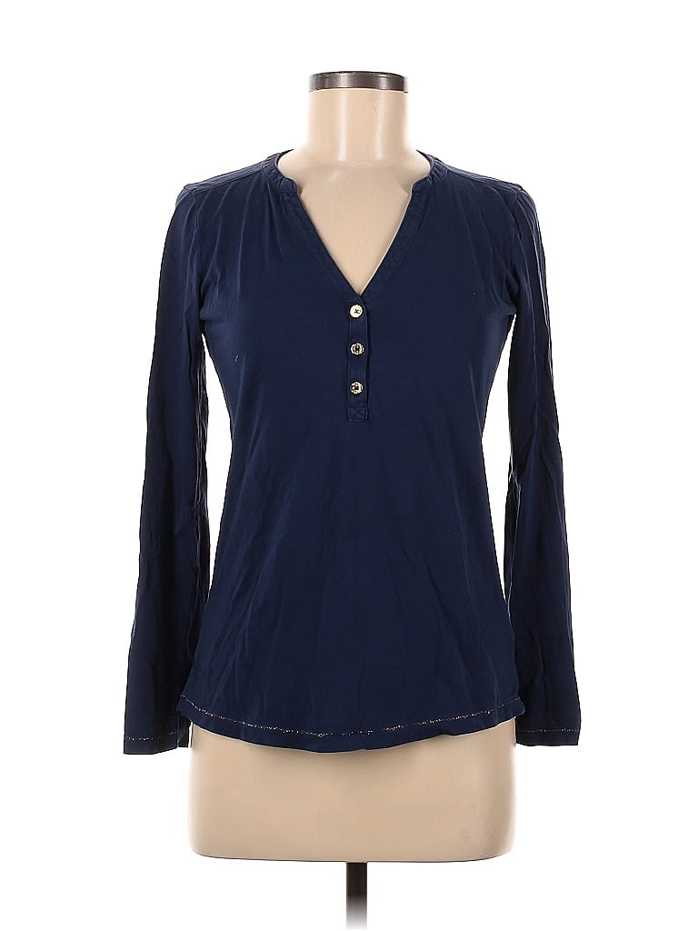 Lilly Pulitzer 100% Cotton Solid Navy Blue Long Sleeve Henley Size M - 67% off | ThredUp