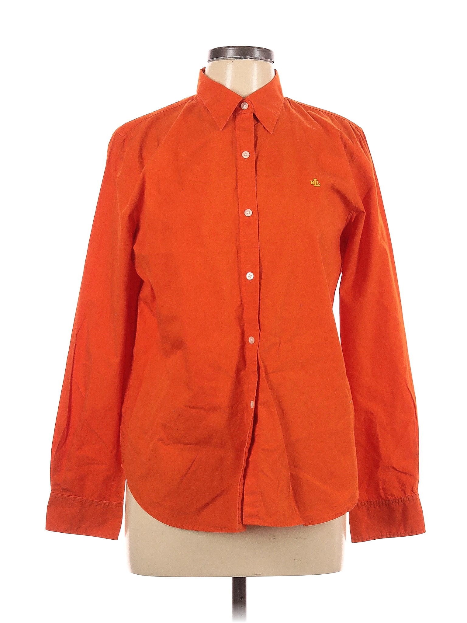 Lauren By Ralph Lauren 100 Cotton Checkered Gingham Orange Long Sleeve