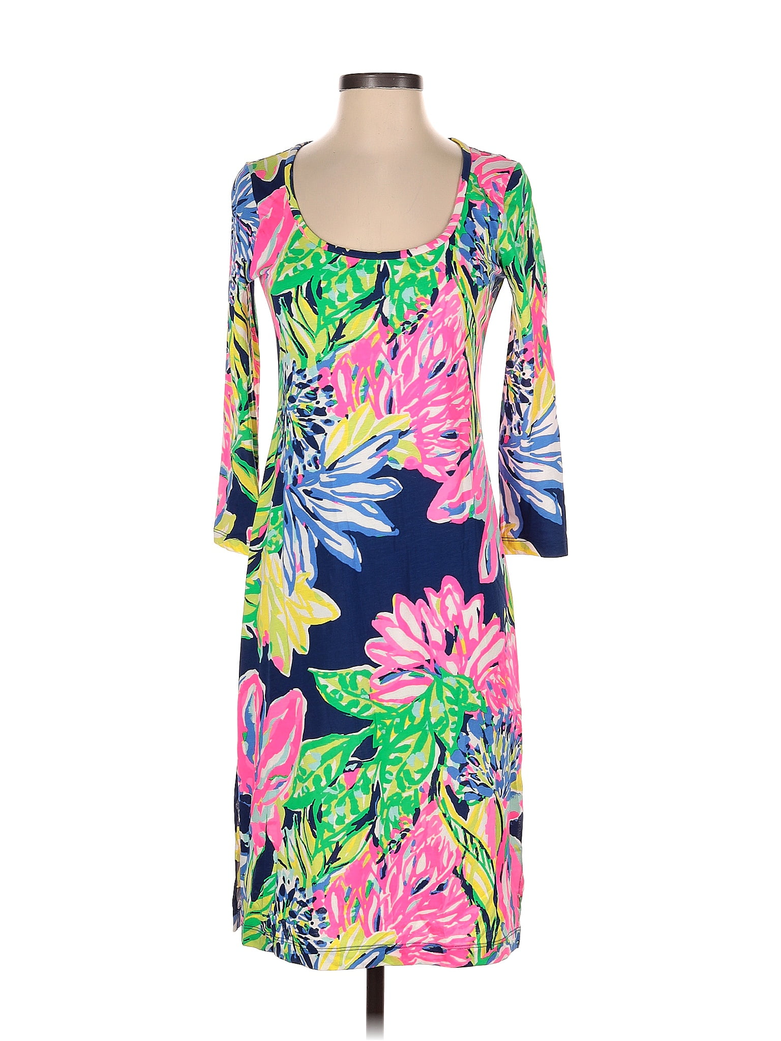 Lilly Pulitzer 100 Cotton Floral Multi Color Pink Casual Dress Size Xs