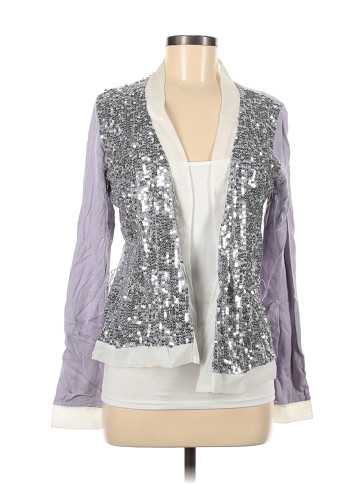 Moda International Silver Silk Cardigan Size M - 60% off | ThredUp