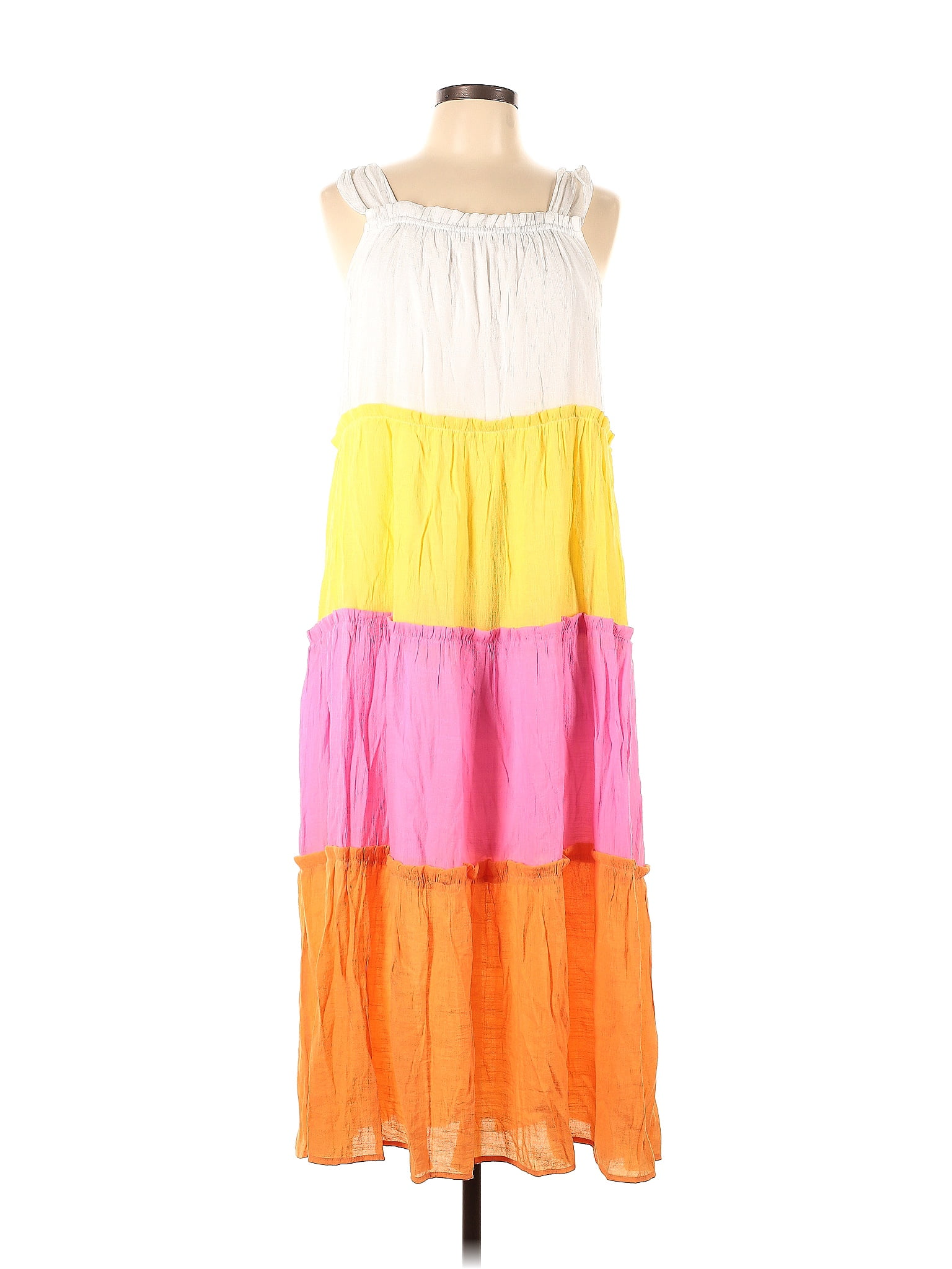 Blu Pepper Color Block Stripes Multi Color Yellow Casual Dress Size L