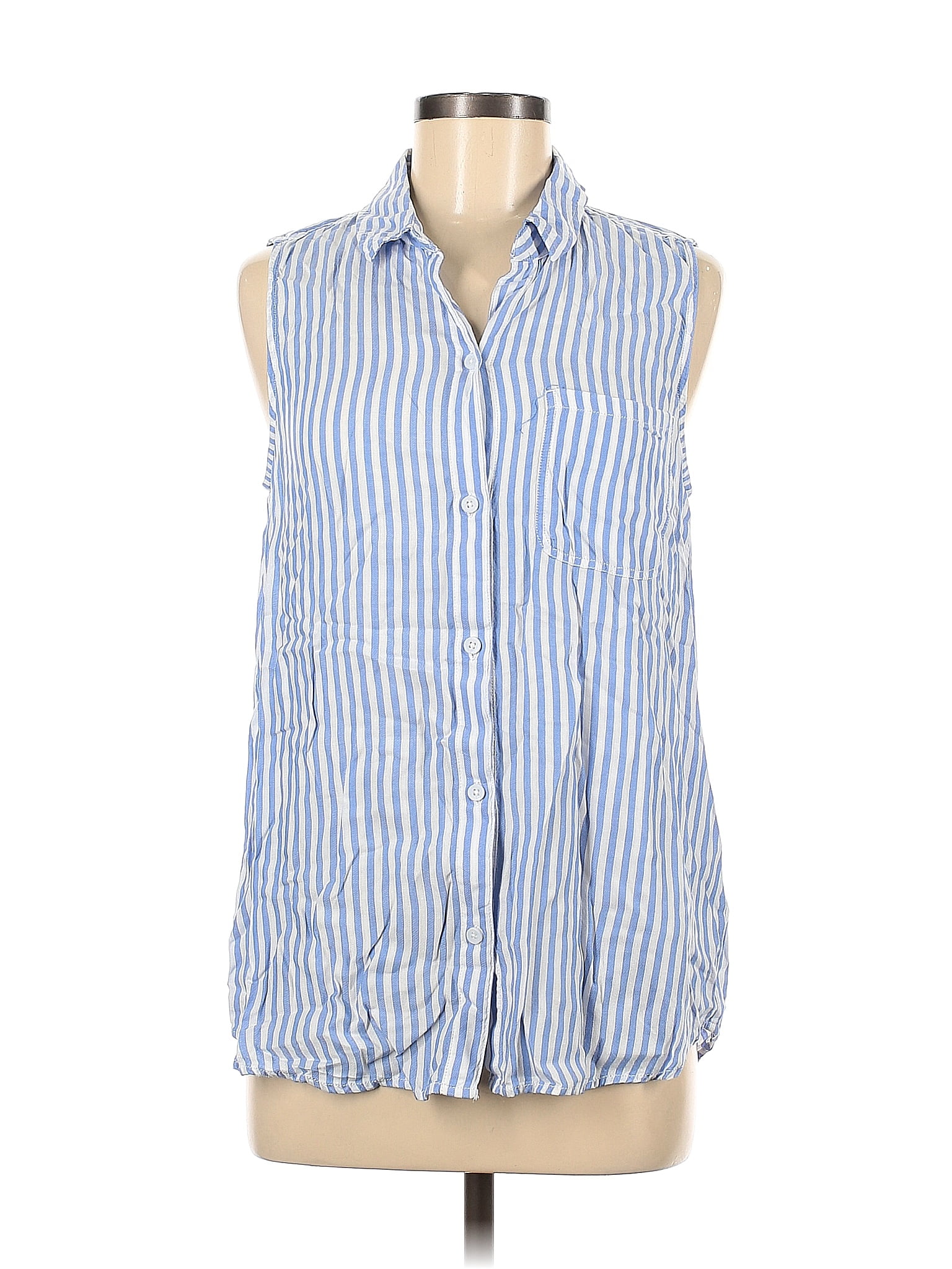 Beachlunchlounge Stripes Blue Sleeveless Button Down Shirt Size M 64