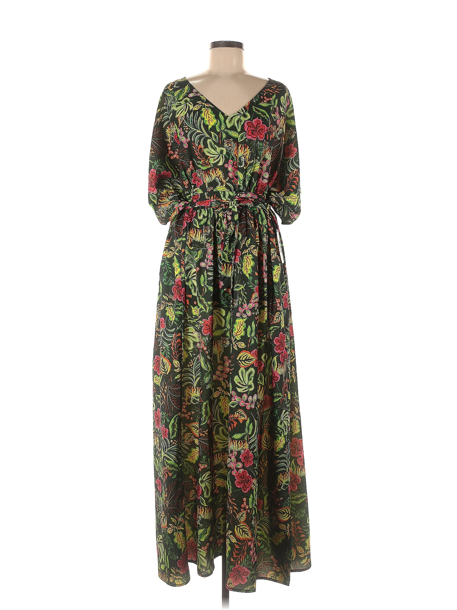 Unique Vintage Floral Multi Color Green Casual Dress One Size - 64% off ...
