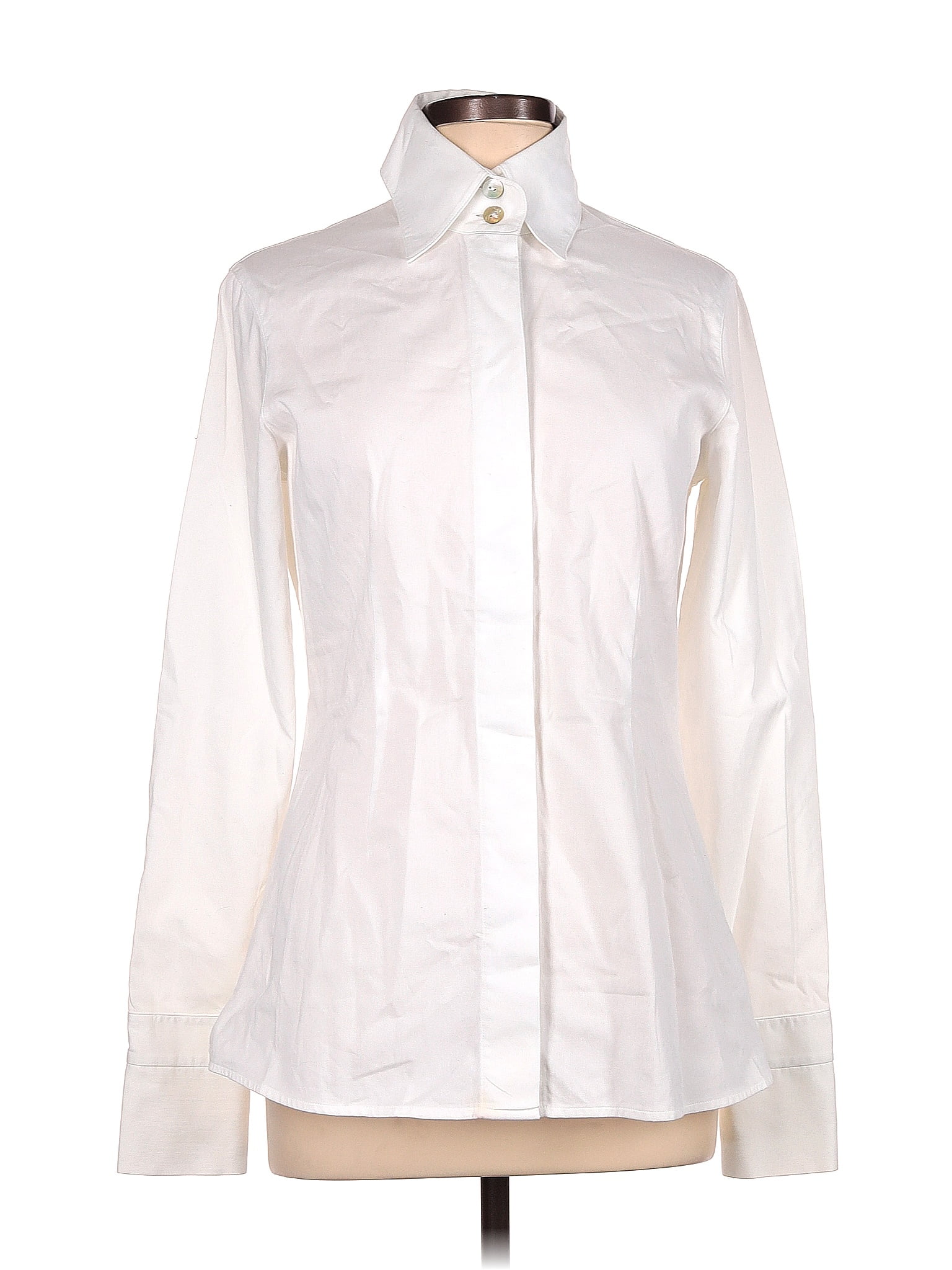 Anne Fontaine 100% Cotton Solid White Ivory Long Sleeve Button-Down Shirt Size 10 (42) - 79% off ...