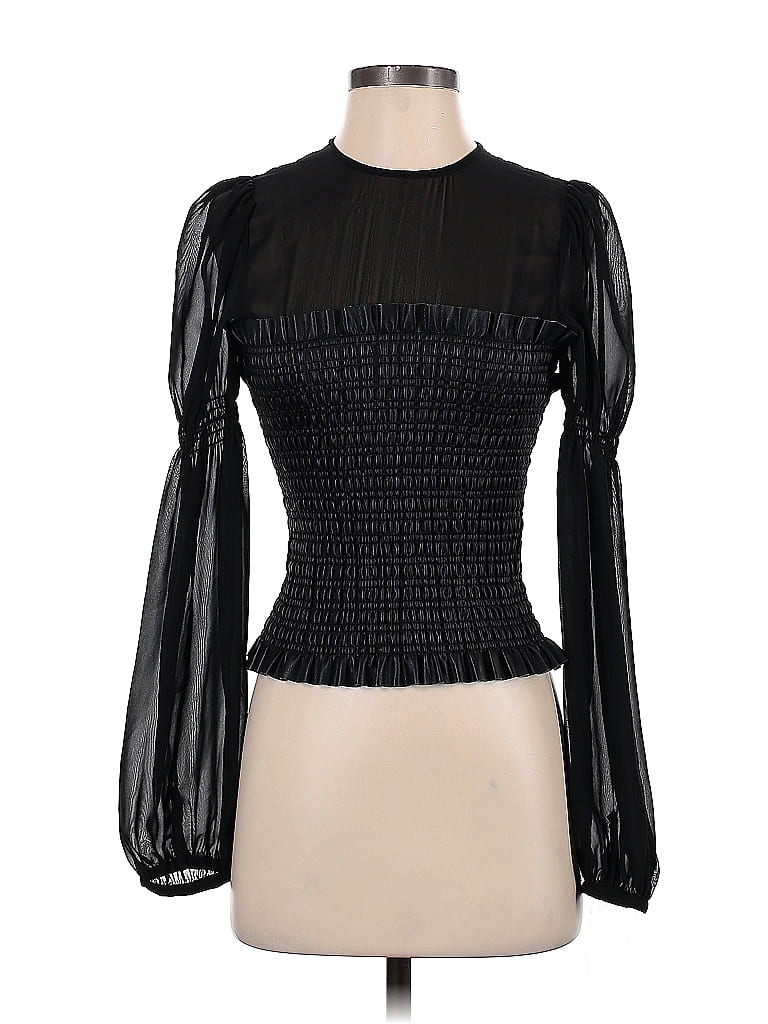 Zara 100 Polyurethane Solid Black Long Sleeve Blouse Size S 54 Off