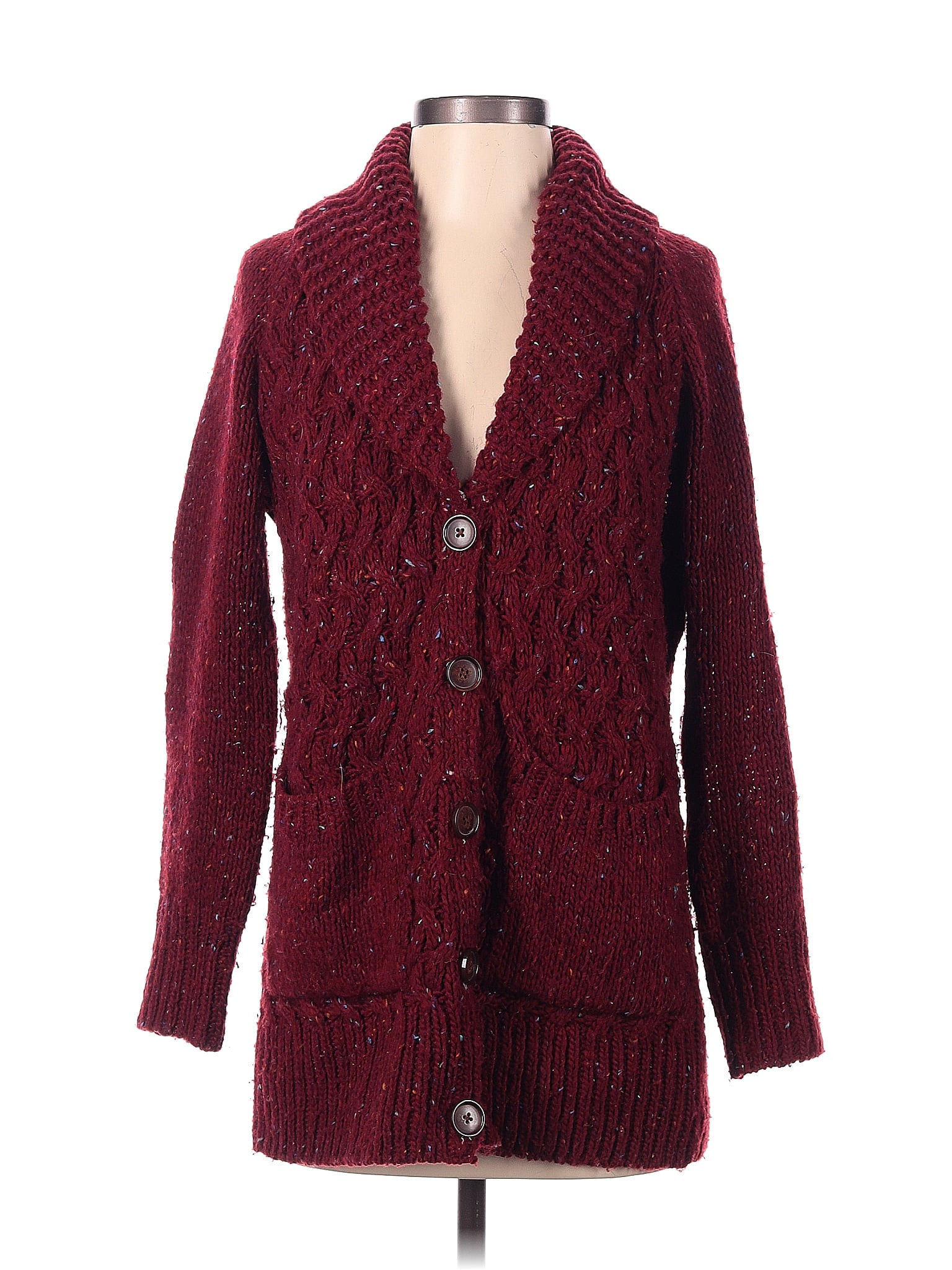 Isabella Sinclair Color Block Solid Red Burgundy Cardigan Size S 82