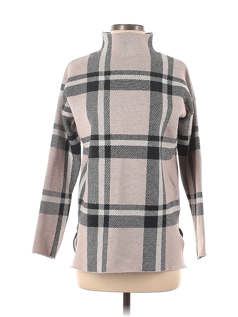 Max Studio Plaid Checkered-gingham Tan Turtleneck Sweater Size S - 80% ...