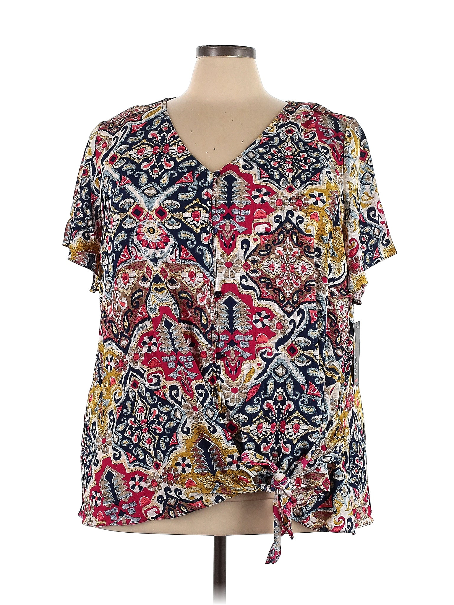 VIP by Avenue Multi Color Burgundy Short Sleeve Blouse Size 26 - 28 ...