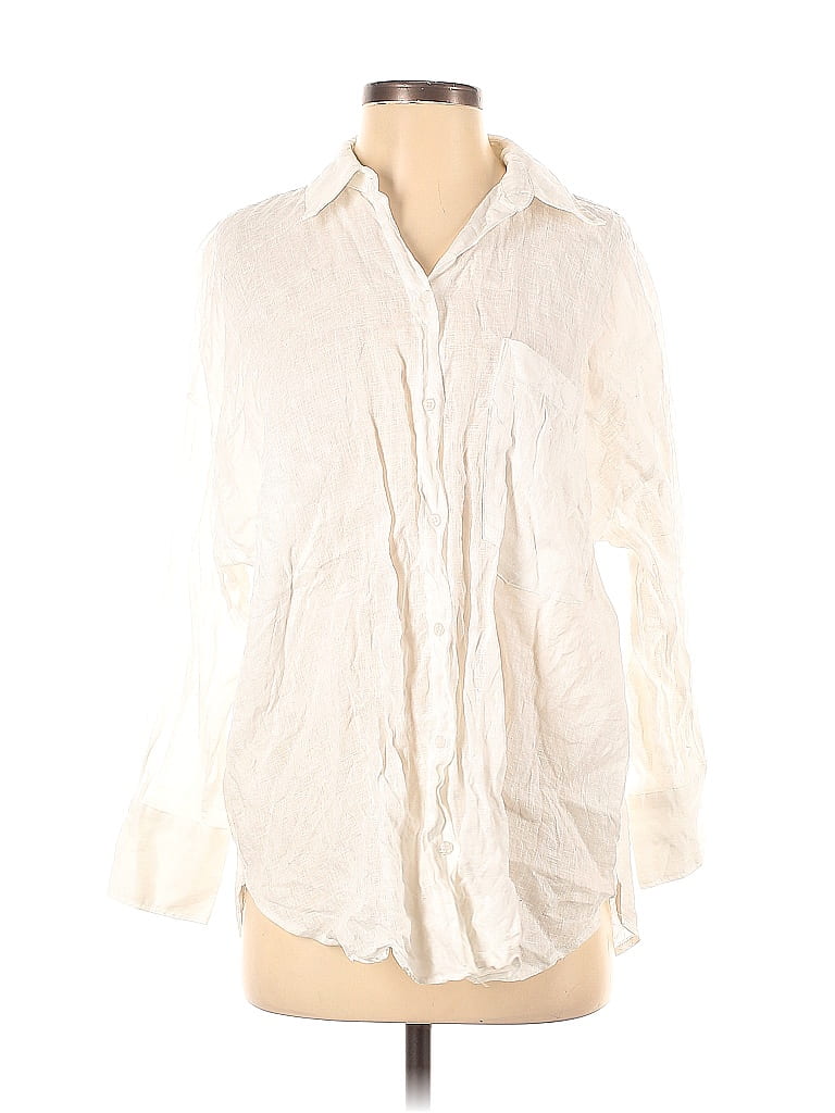 Zara 100% Linen White Ivory Long Sleeve Button-Down Shirt Size S - 58% off | ThredUp