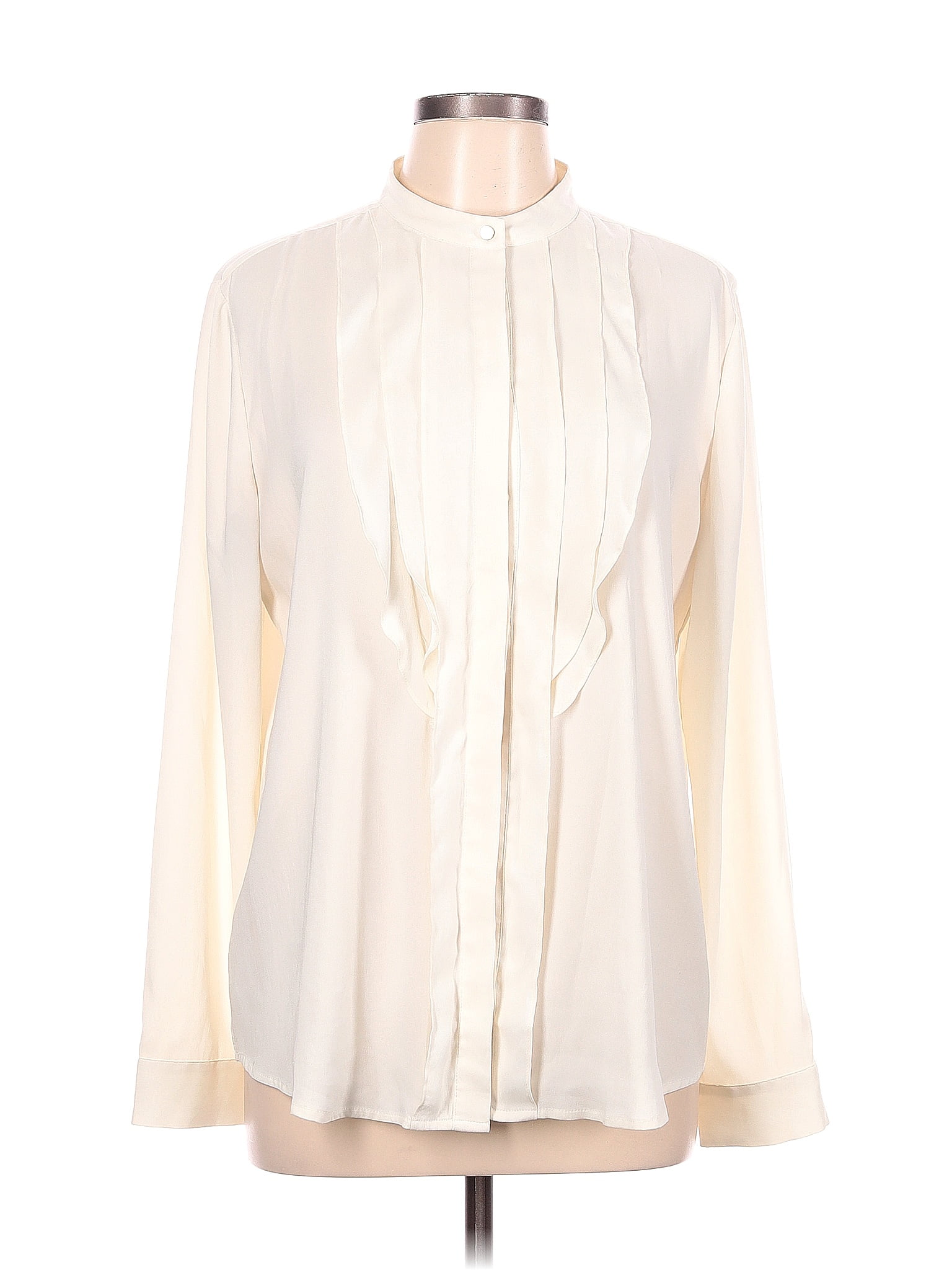 Ann Taylor 100 Polyester Solid Ivory Long Sleeve Blouse Size L 70