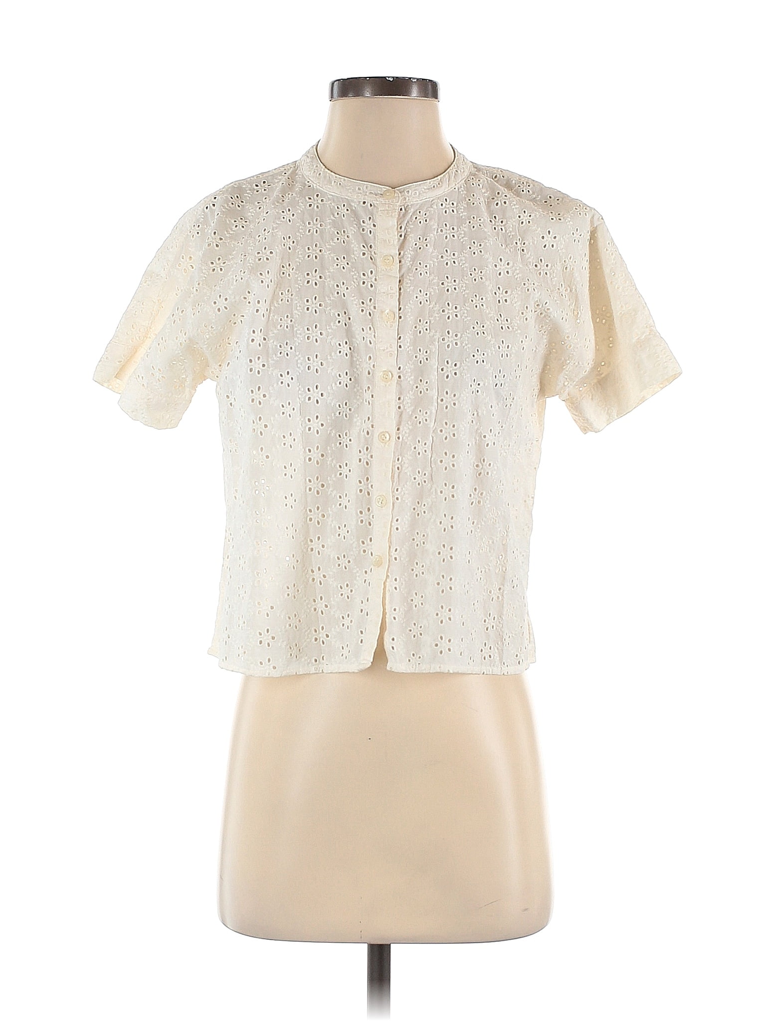 Madewell 100 Cotton Polka Dots Ivory Short Sleeve Button Down Shirt