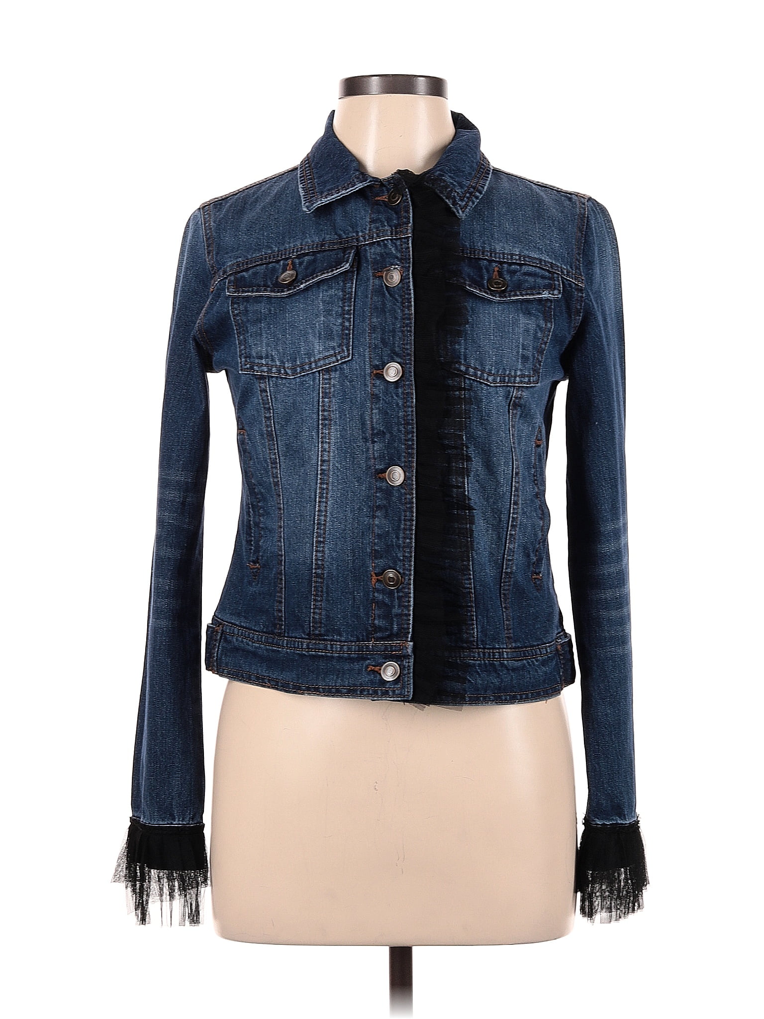 Design Lab Lord And Taylor 100 Cotton Solid Blue Denim Jacket Size M