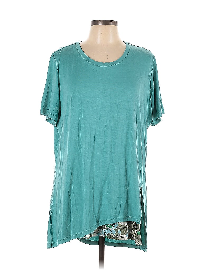 Logo By Lori Goldstein Solid Blue Teal Short Sleeve Top Size Xl 70