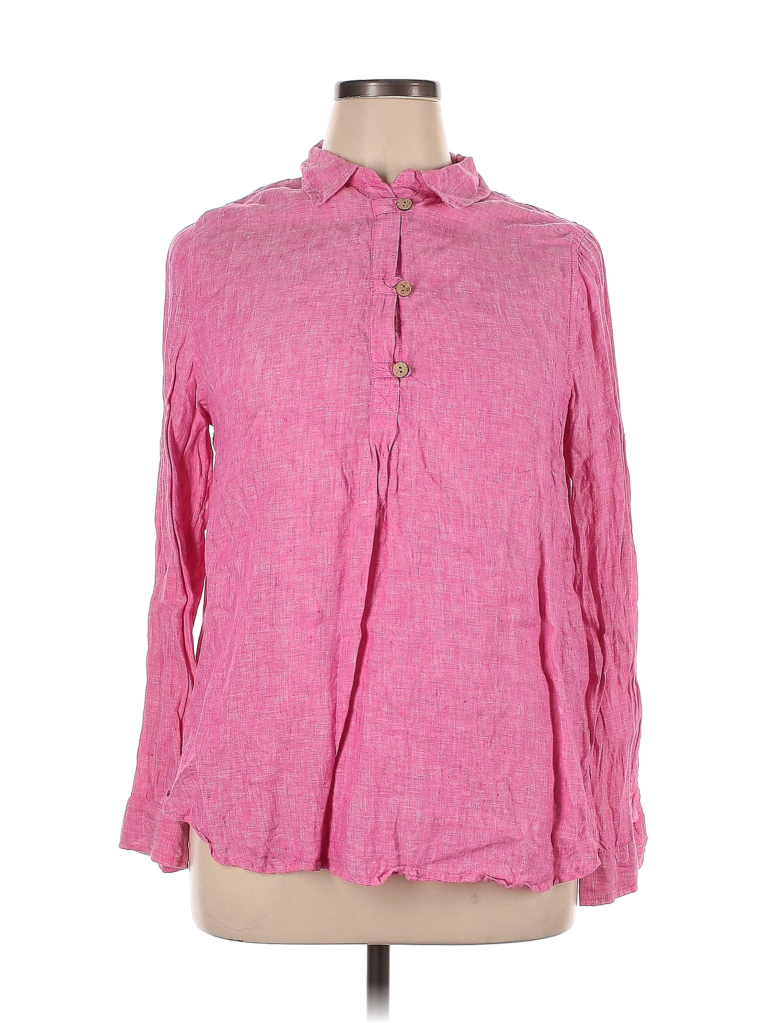 Sigrid Olsen 100 Linen Solid Pink Long Sleeve Button Down Shirt Size